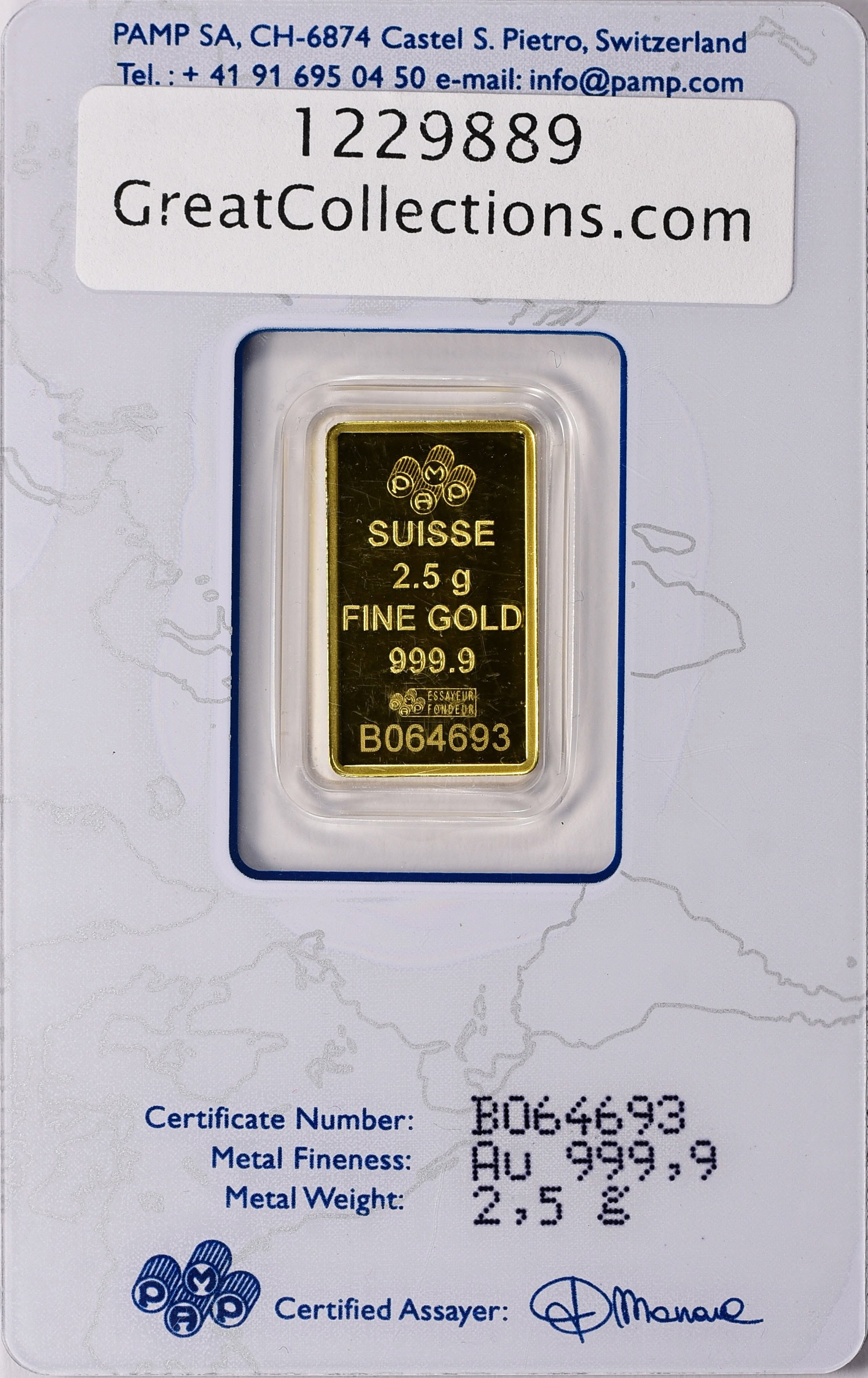 Switzerland ND Gold 2.5gms PAMP Ingot/Bar Uncertified in Original Card ...