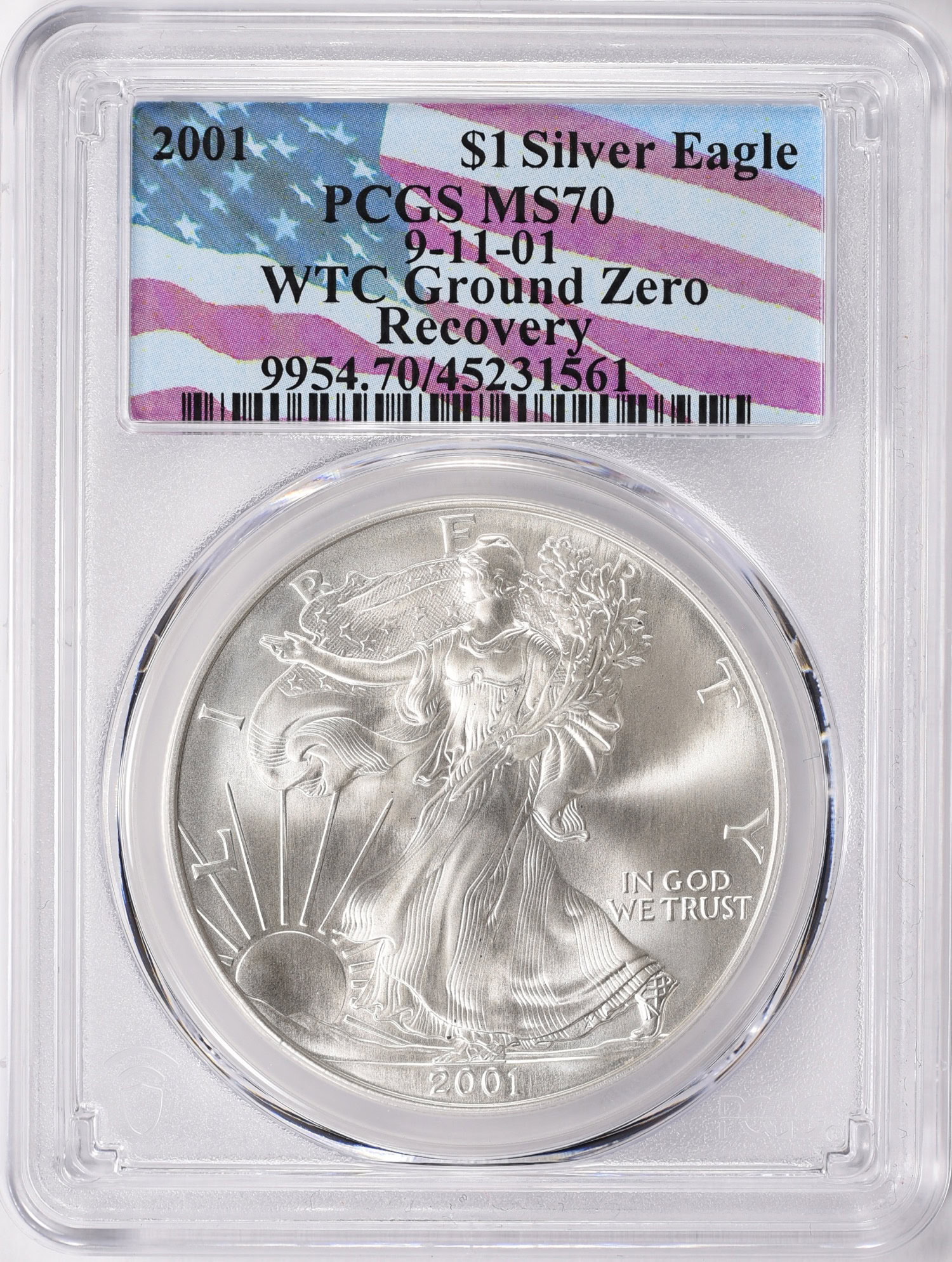 2001 $1 Silver Eagle WTC World Trade Center Ground Zero Recovery PCGS ...