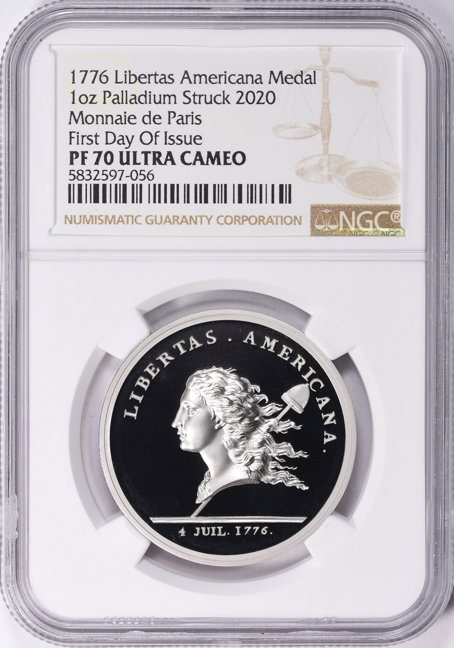 France "1776" (Struck 2020) Palladium 1oz. Libertas Americana Medal ...