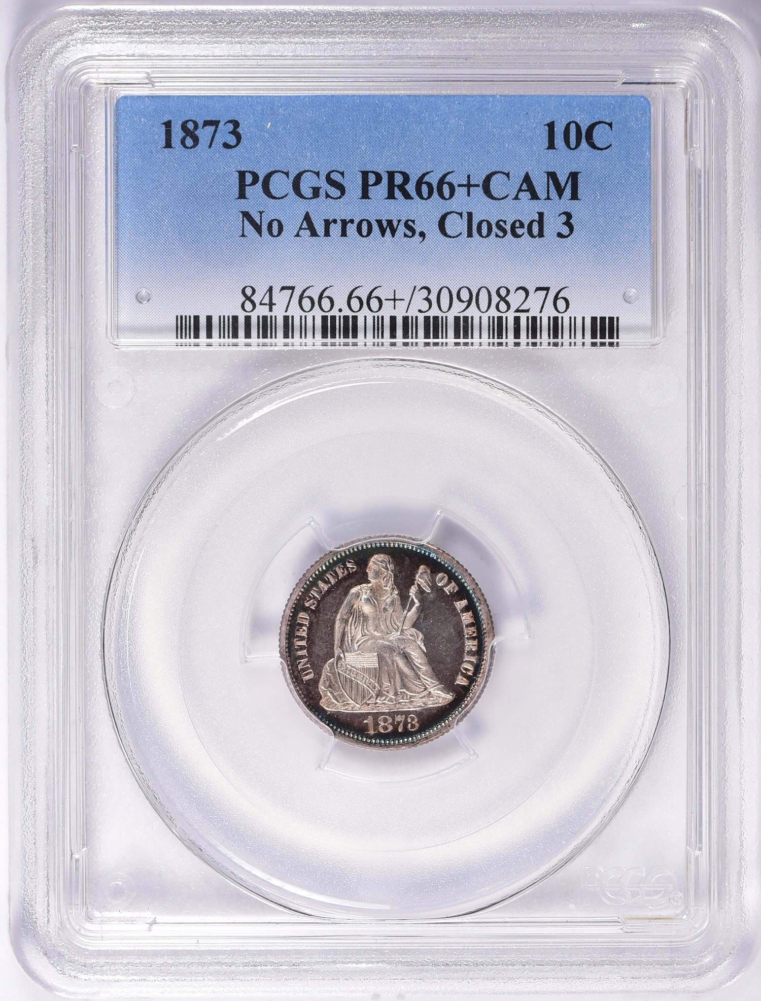 1873 Seated Liberty Dime No Arrows. Closed 3 PCGS Proof-66+ CAMEO (Toned) (Item 1234138 ...