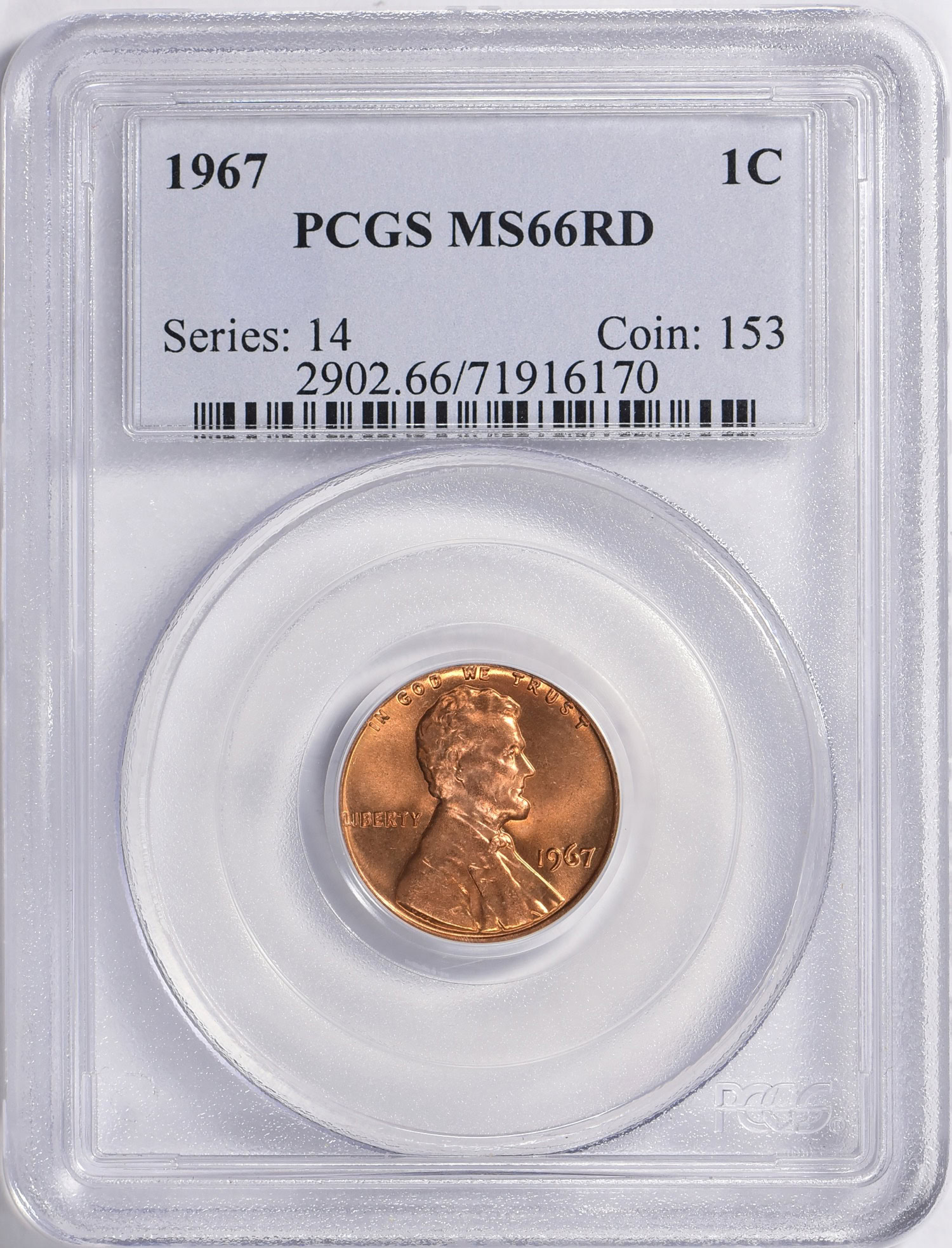 1967 Lincoln Cent PCGS MS-66 RD (Item 1234561) | GreatCollections Coin ...