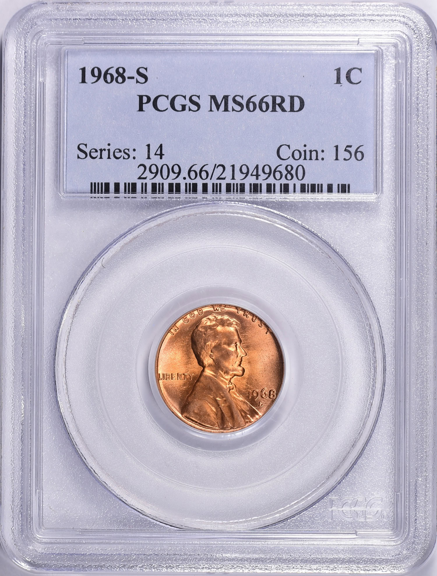 1968-S Lincoln Cent PCGS MS-66 RD (Item 1234564) | GreatCollections ...