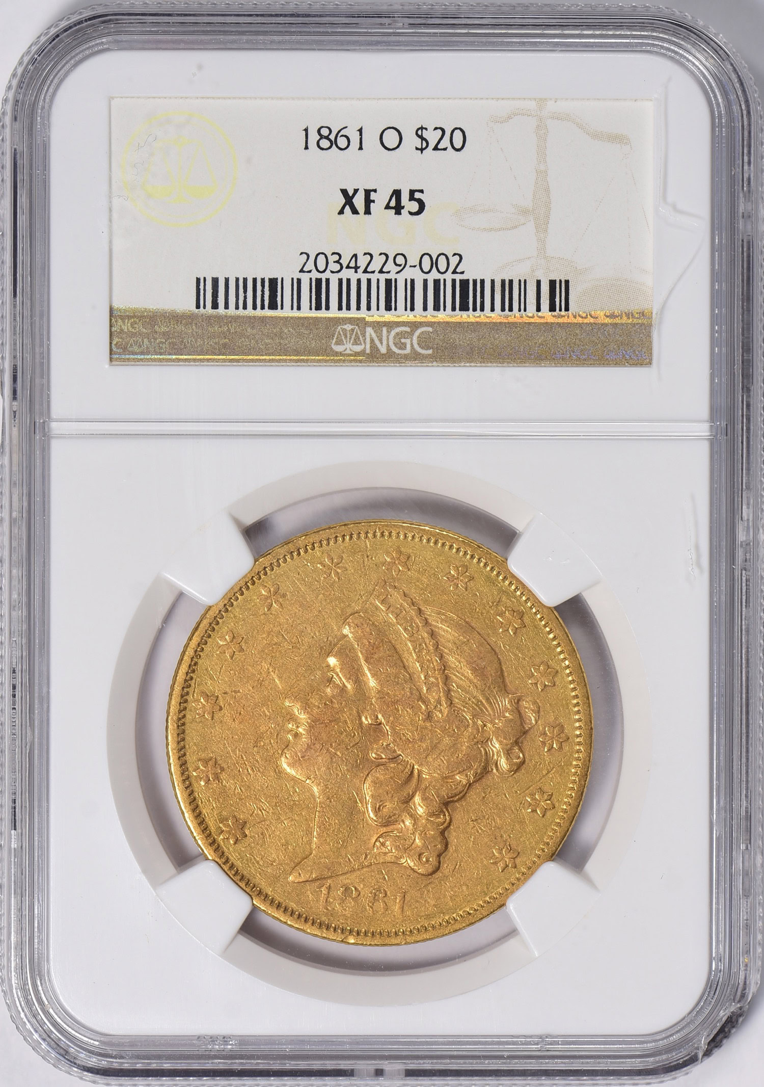 1861-O Liberty Gold Double Eagle NGC XF-45 (Item 1234944) | GreatCollections Coin Auctions