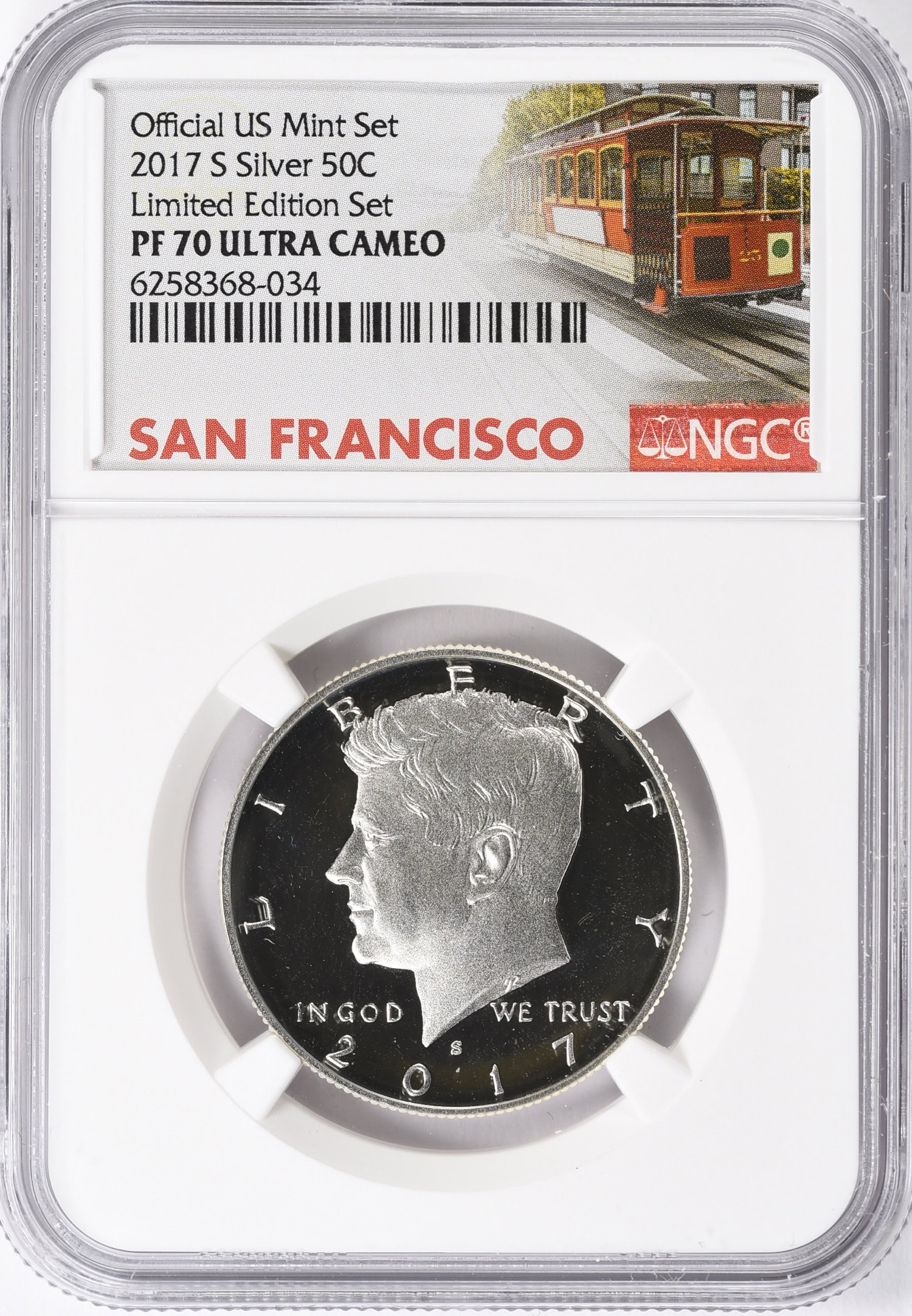 2017-S Kennedy Half Dollar Silver (From the Limited Edition Proof Set) NGC Proof-70 UC (Trolley ...