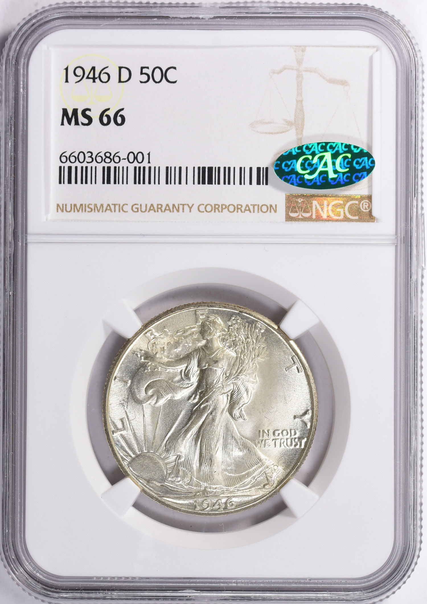 1946-D Walking Liberty Half Dollar NGC MS-66 (CAC Green) (Item 1235544) | GreatCollections Coin ...