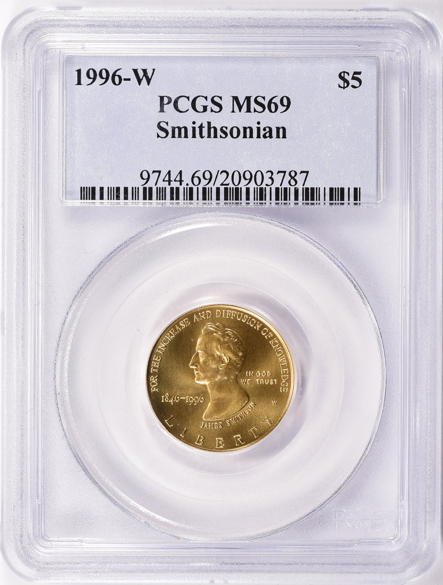 1996-W Smithsonian Institution 150th Anniversary Gold $5 PCGS MS-69 ...