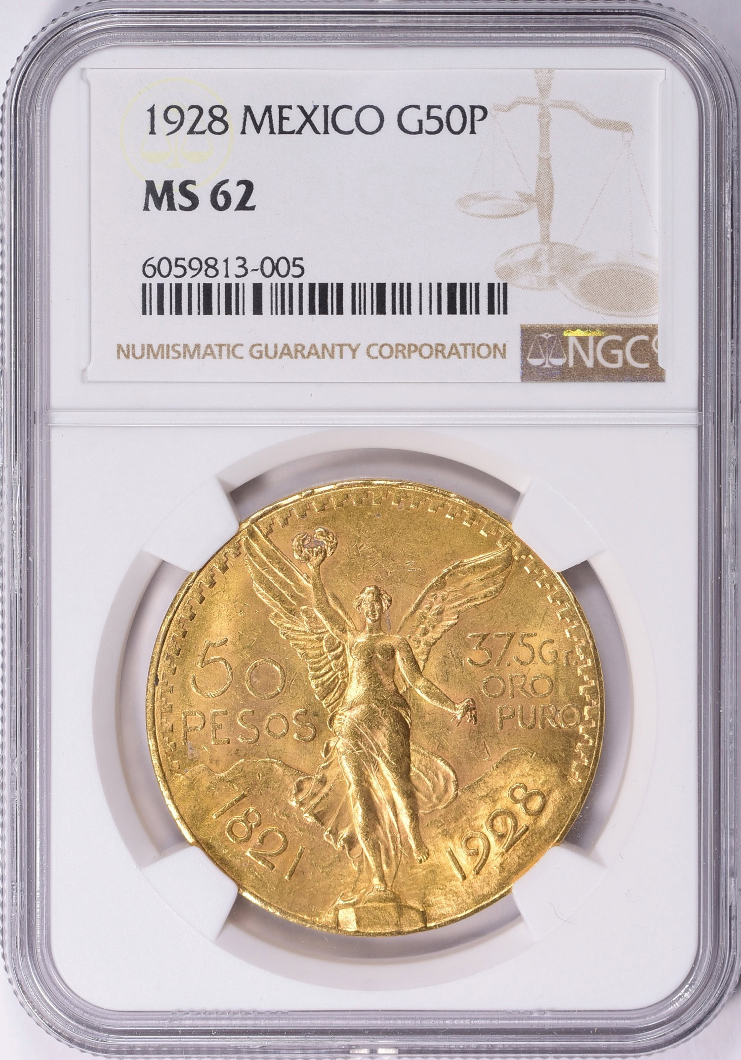 Mexico 1928 Gold 50 Pesos KM-481 NGC MS-62 (AGW = 1.2056 oz.) (Item 1239495) | GreatCollections ...