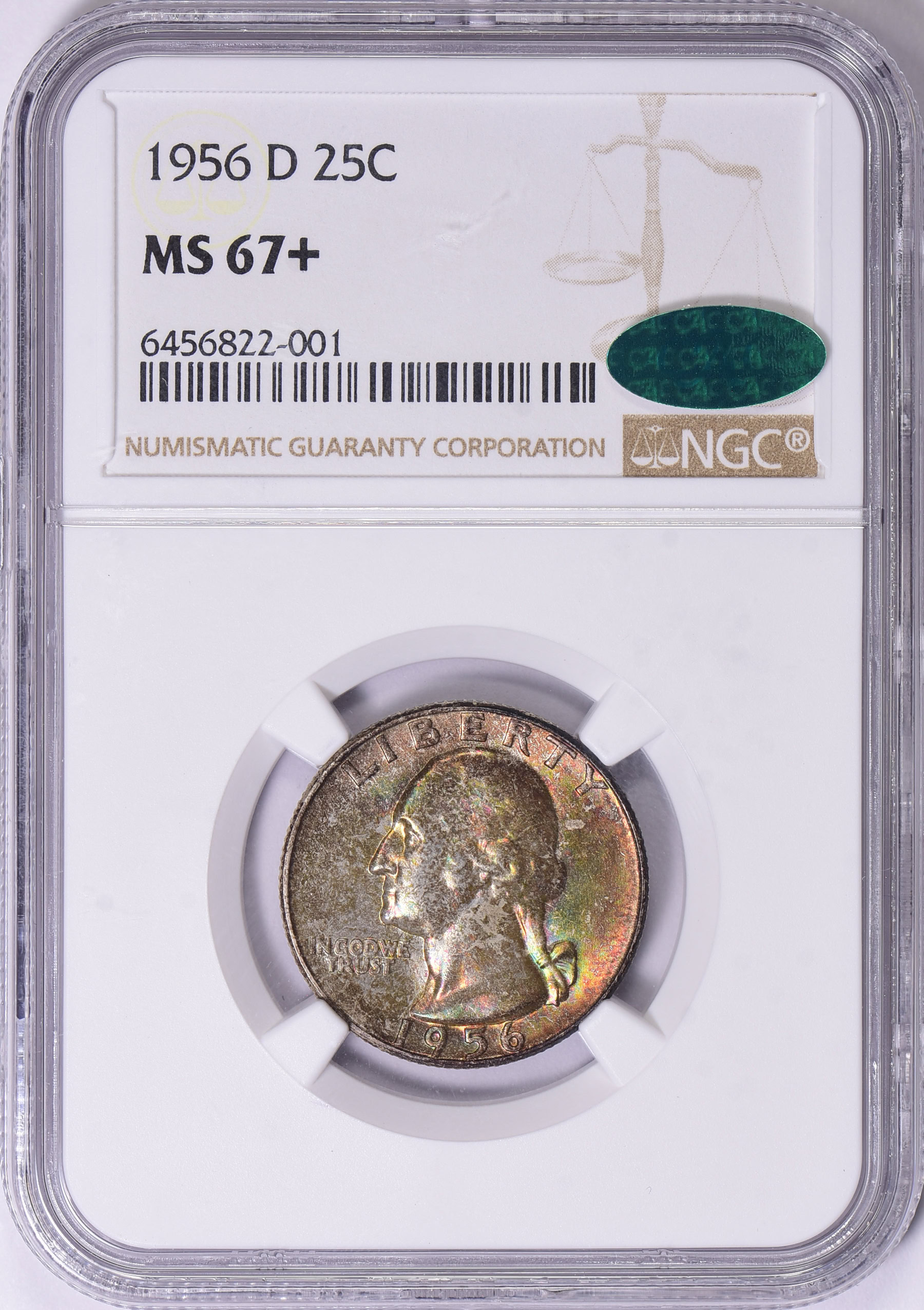 1956-D Washington Quarter NGC MS-67+ (CAC Green) (Toned) (Item 1239665) | GreatCollections Coin ...