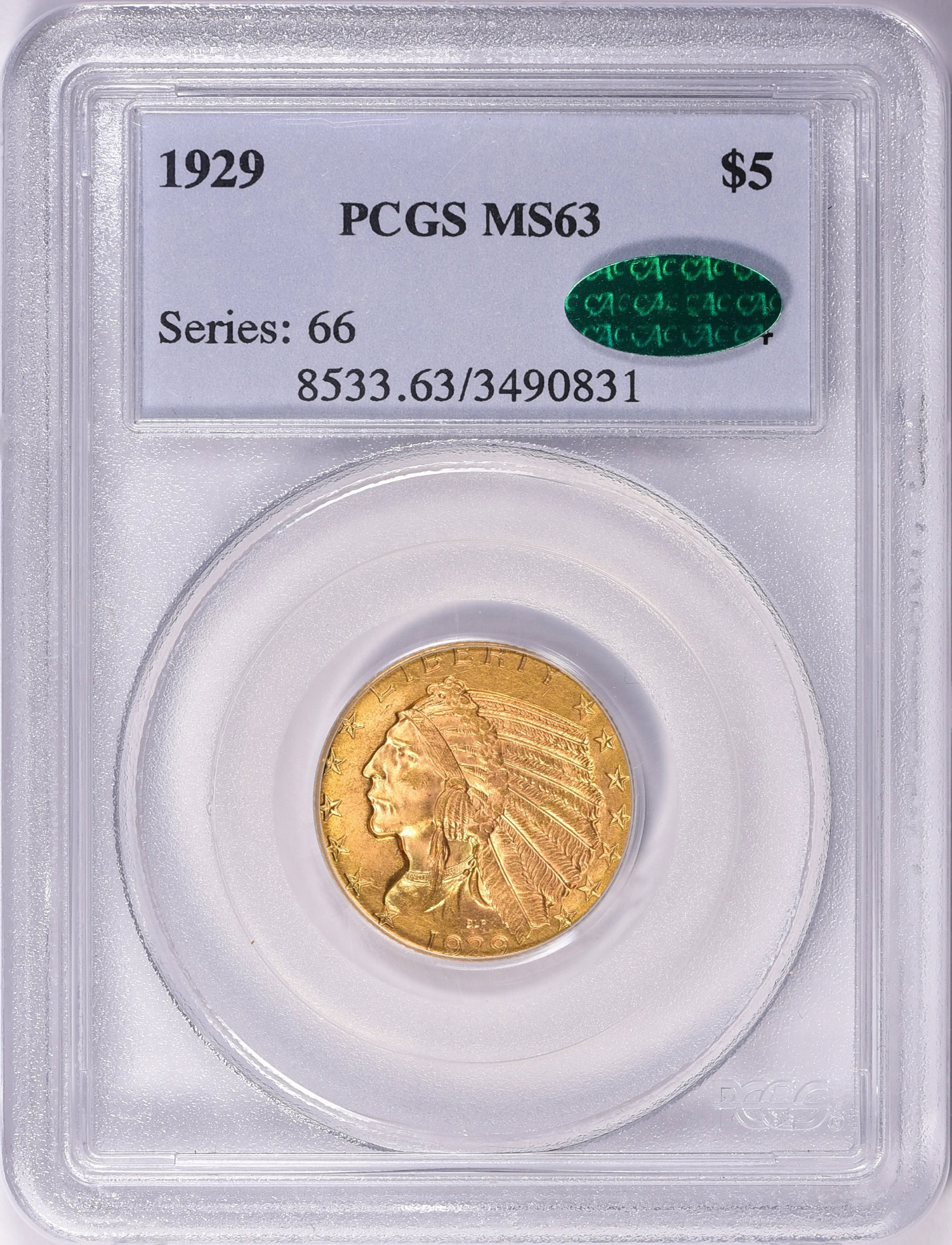 1929 Indian Gold Half Eagle PCGS MS-63 (CAC Green) (Item 1239845 ...