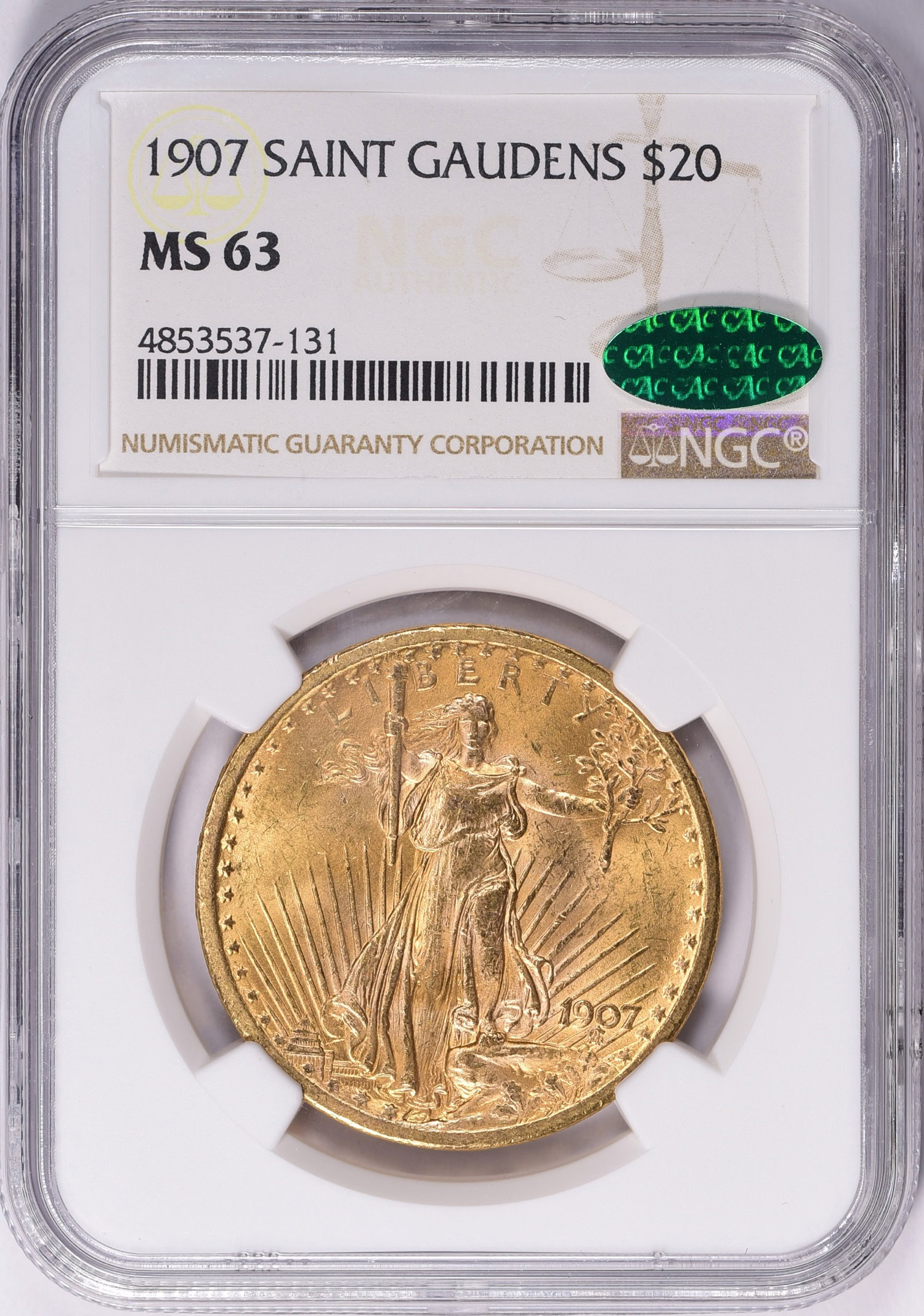 1907 Saint-Gaudens Gold Double Eagle Arabic Numerals NGC MS-63 (CAC ...