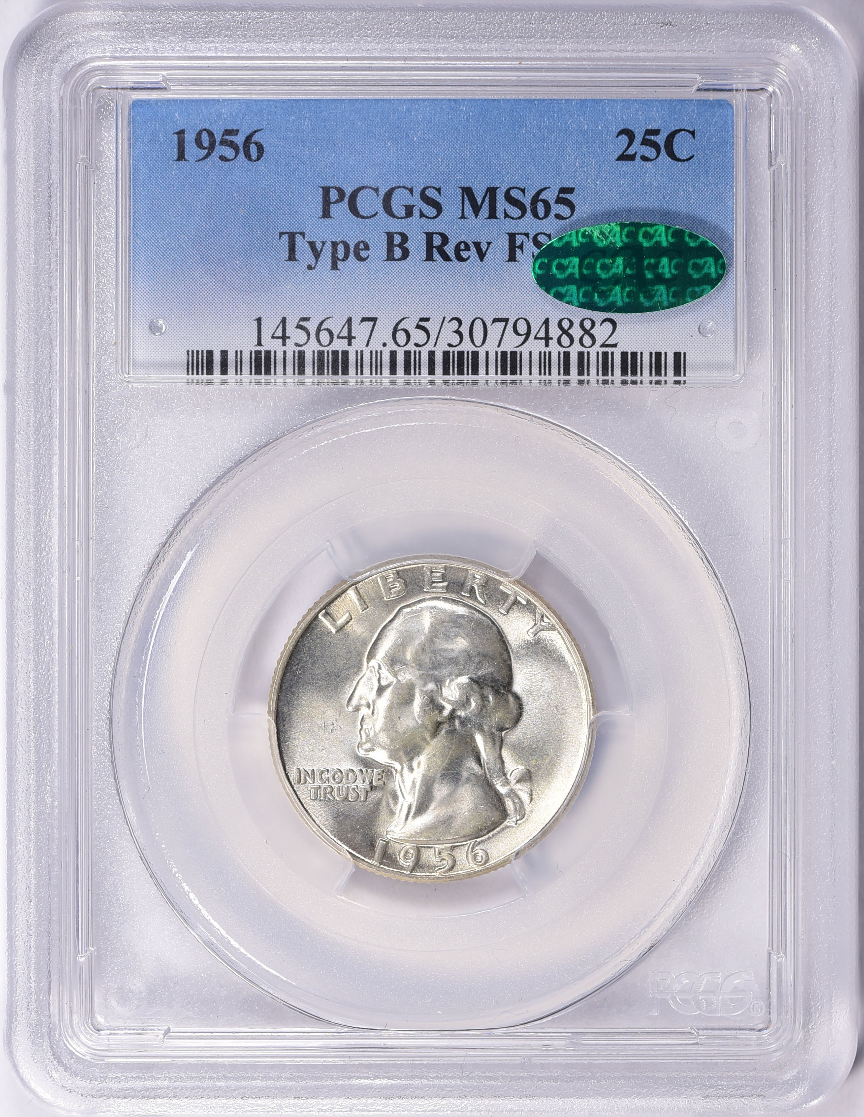 1956 Washington Quarter Type B Rev FS-901 PCGS MS-65 (CAC Green) (Item ...
