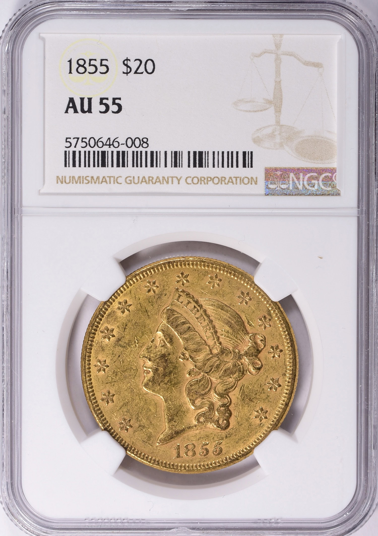 1855 Liberty Gold Double Eagle NGC AU-55 (Item 1244156) | GreatCollections Coin Auctions