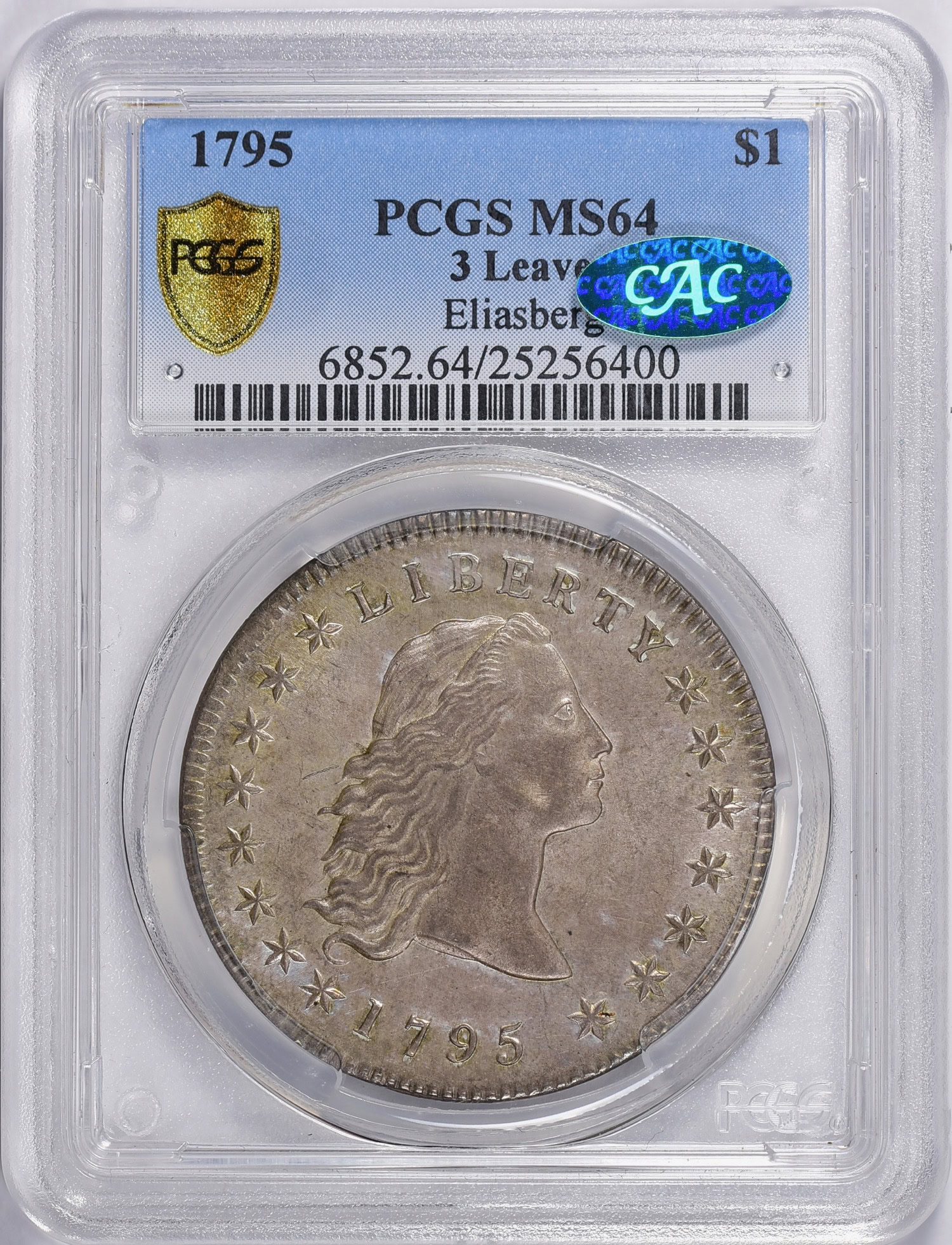 1795 Flowing Hair Silver Dollar 3 Leaves PCGS MS-64 (CAC Green) (Eliasberg Collection) (Toned ...