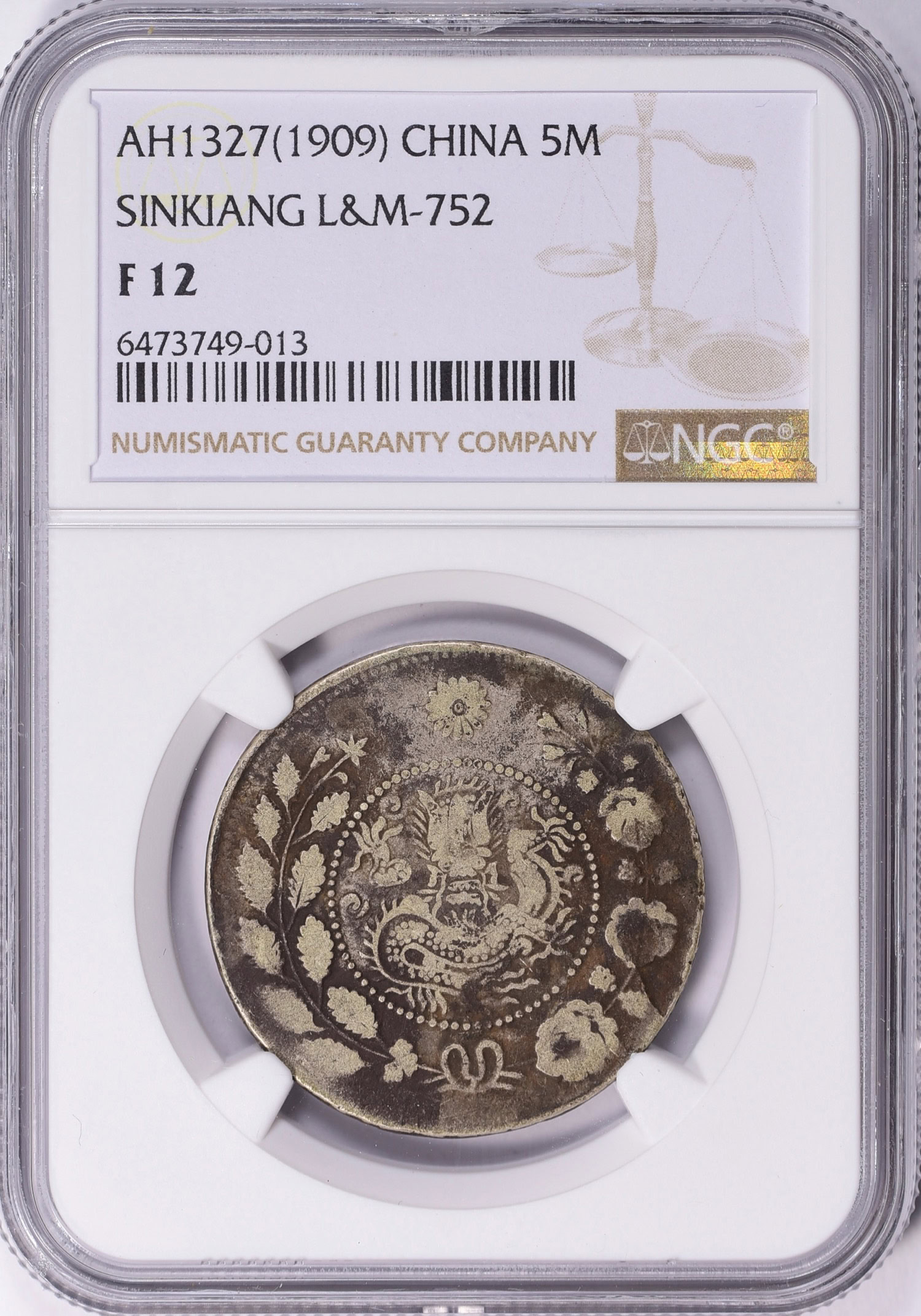 China - Sinkiang Province AH 1327 (1909) Silver 5 Miscals L&M-752 NGC F-12 | NGC Cert #6473749 ...