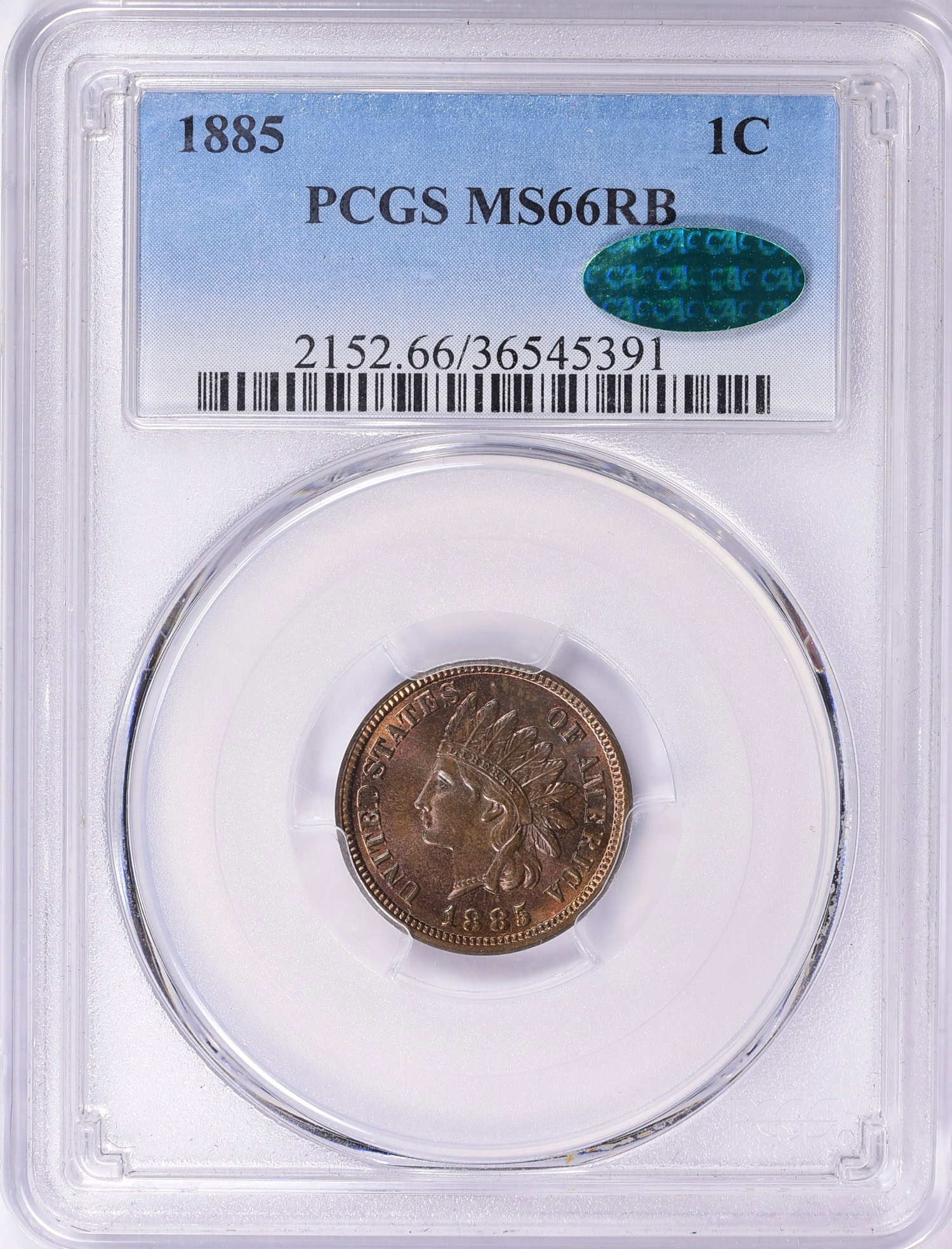 1885 Indian Cent PCGS MS-66 RB (CAC Green) (Item 1247659 ...
