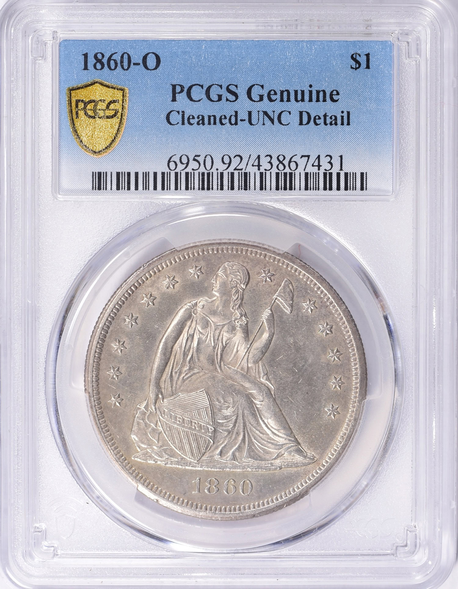 1860-O Seated Liberty Silver Dollar PCGS Genuine Unc Details (Item 1247700) | GreatCollections ...
