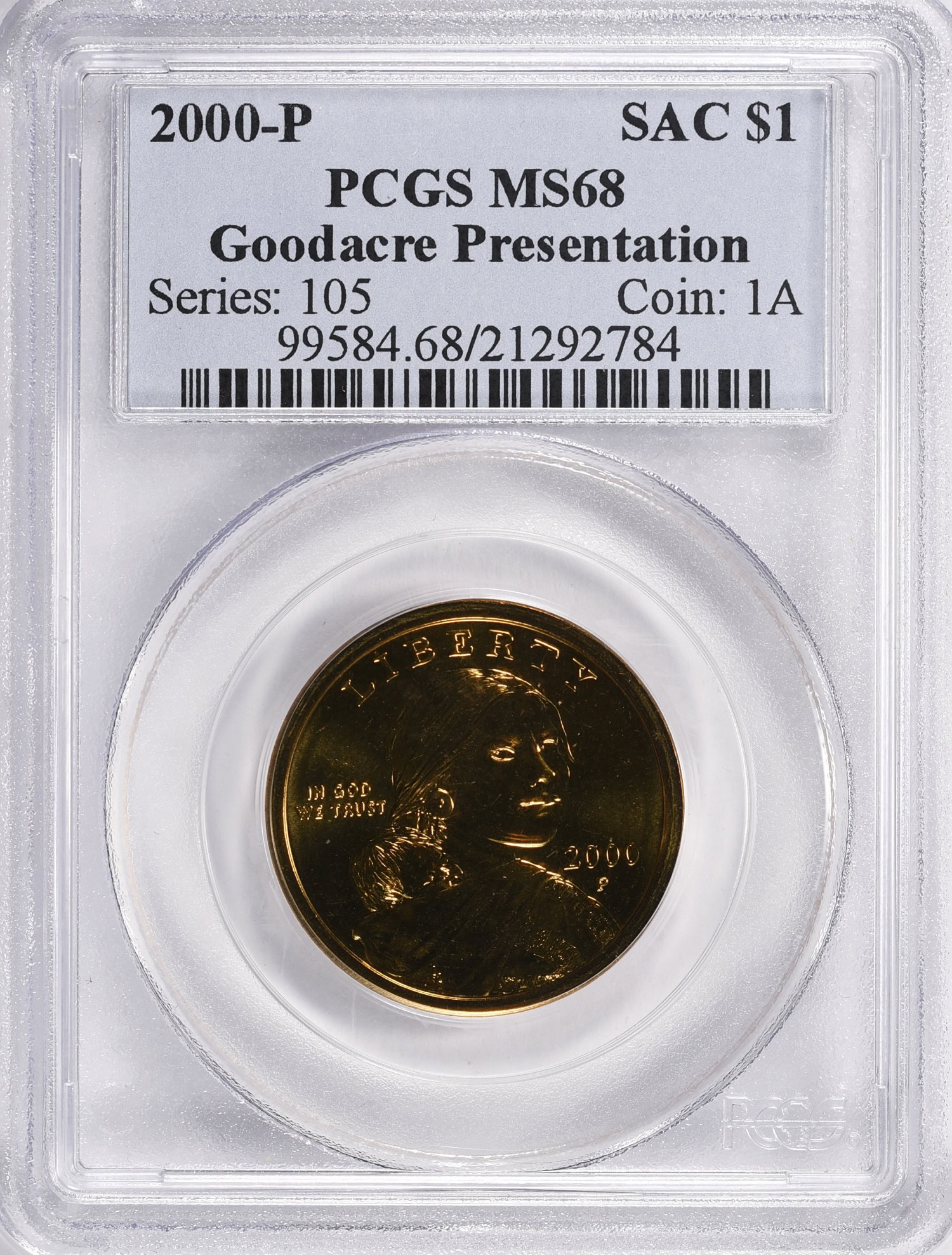 2000-P Sacagawea Dollar Goodacre Presentation PCGS MS-68 (Item 1247787) | GreatCollections Coin ...