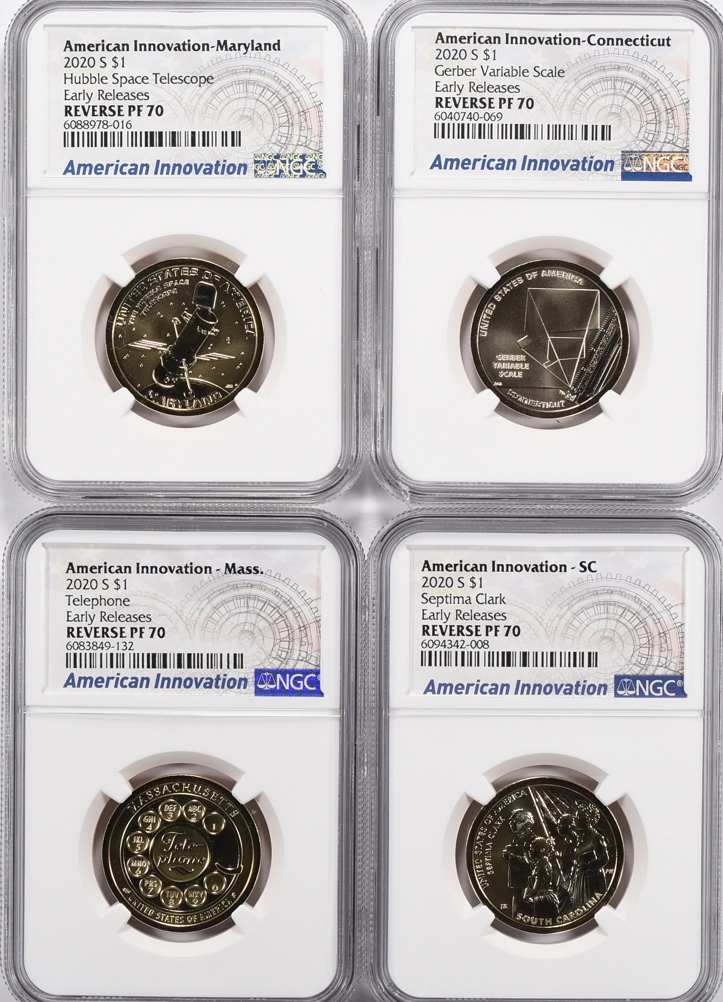 2020-S Innovation Dollar Reverse Proof Set Hubble Telescope, Gerber ...