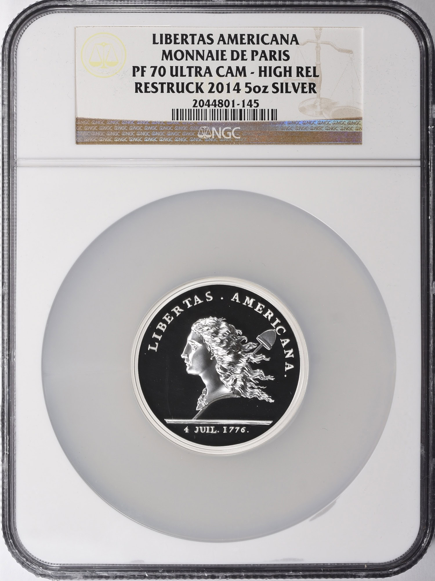 France 1781 (Restruck 2014) Silver 5 Oz. Libertas Americana Monnaie de ...