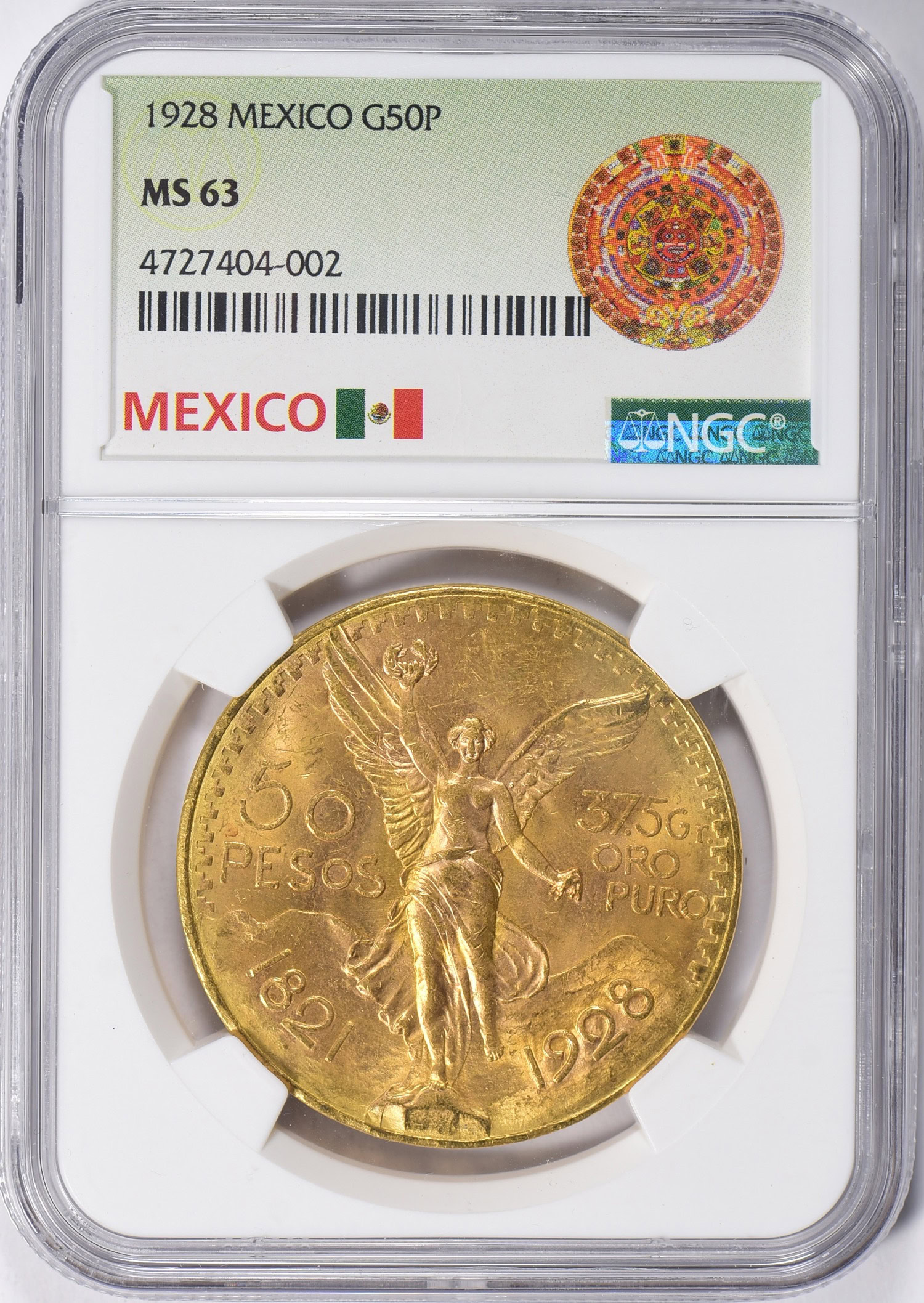 Mexico 1928 Gold 50 Pesos KM-481 NGC MS-63 (AGW = 1.2056 oz.) | NGC Cert #4727404-002 ...