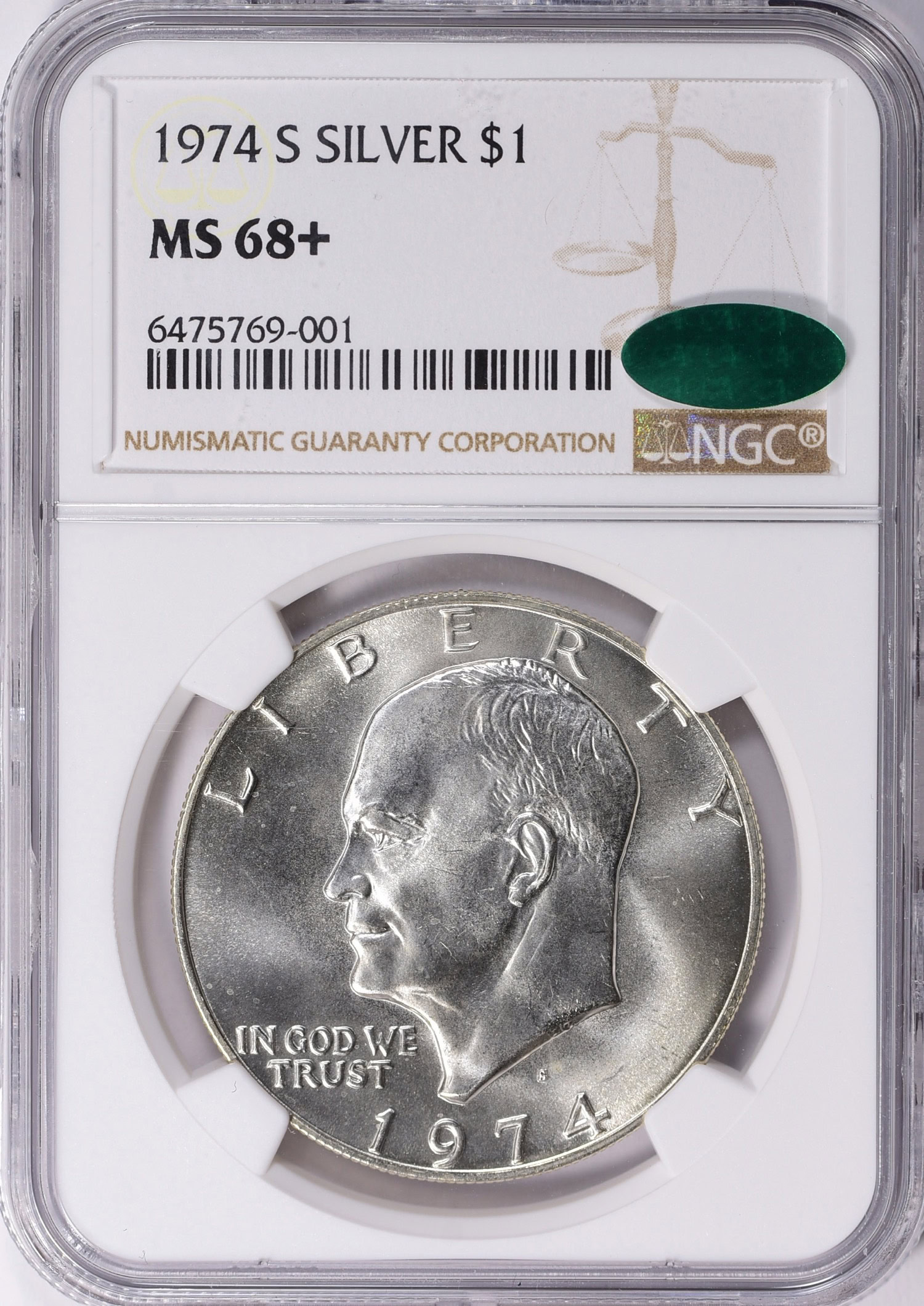 1974-S Eisenhower Dollar Silver NGC MS-68+ (CAC Green) (Item 1252132) | GreatCollections Coin ...