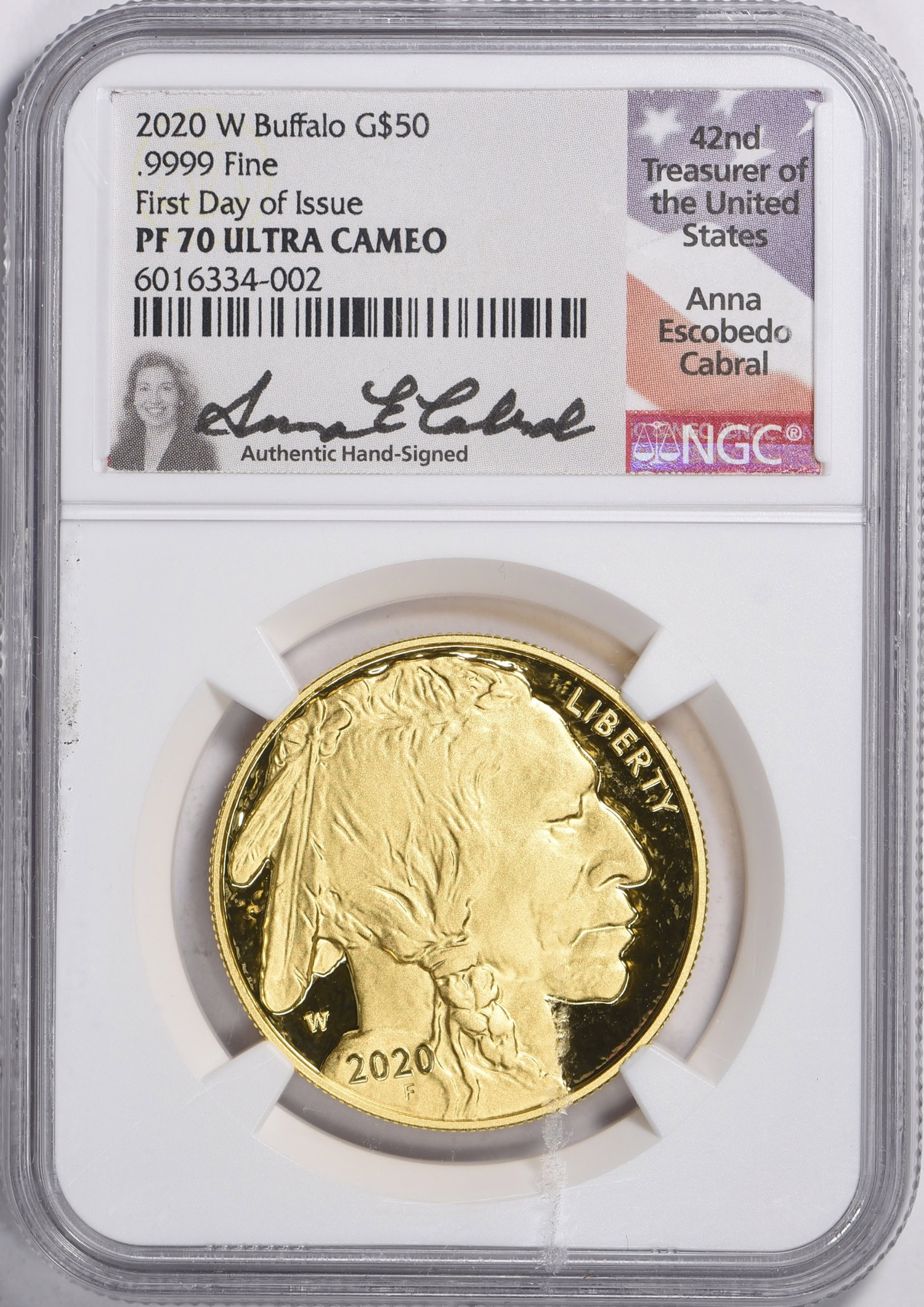 2020-W $50 One-Ounce Gold American Buffalo First Day of Issue NGC Proof-70 UC (Anna Escobedo ...