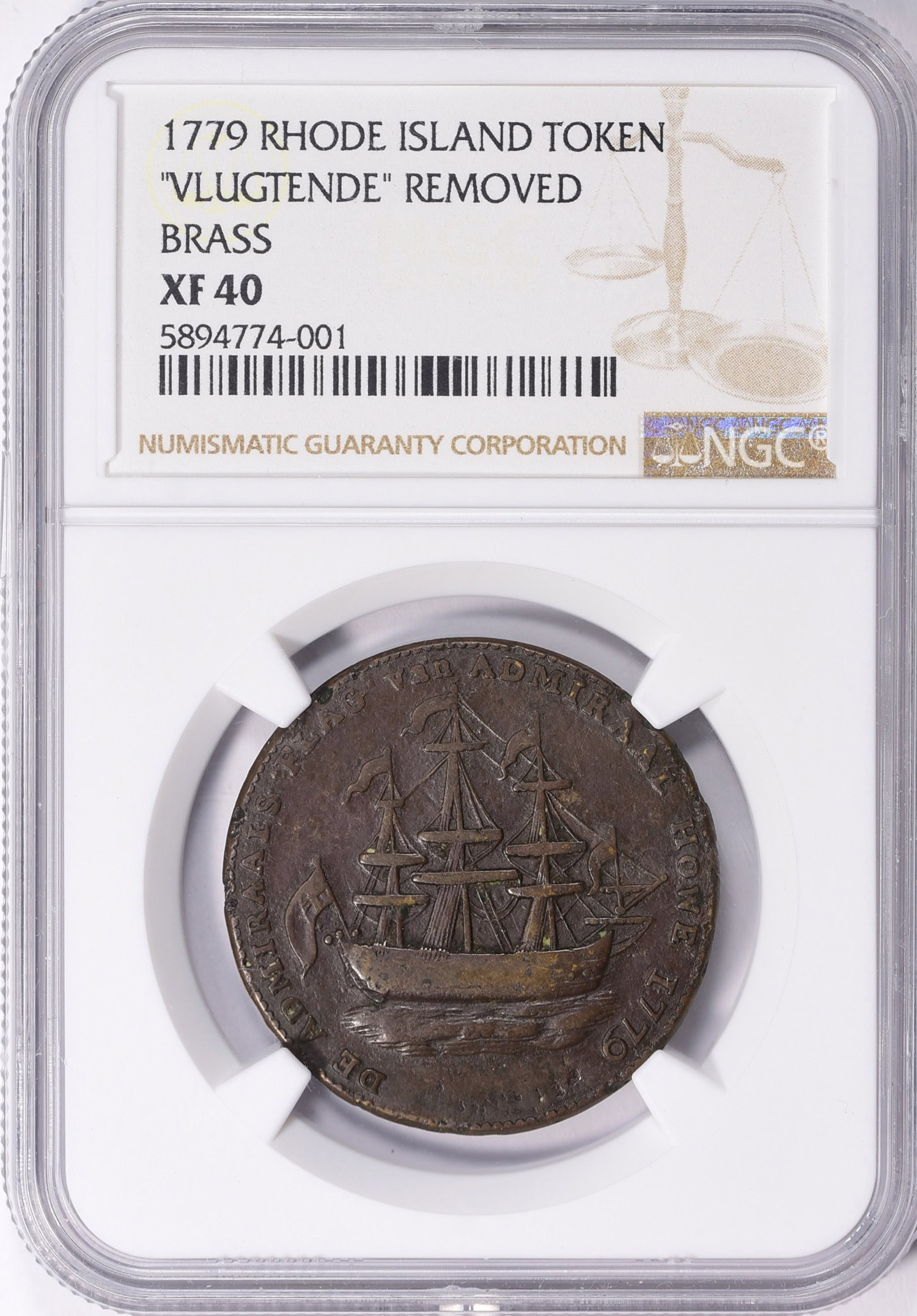 1779 Rhode Island Token "VLUGTENDE" Removed Brass NGC XF-40 (Item ...