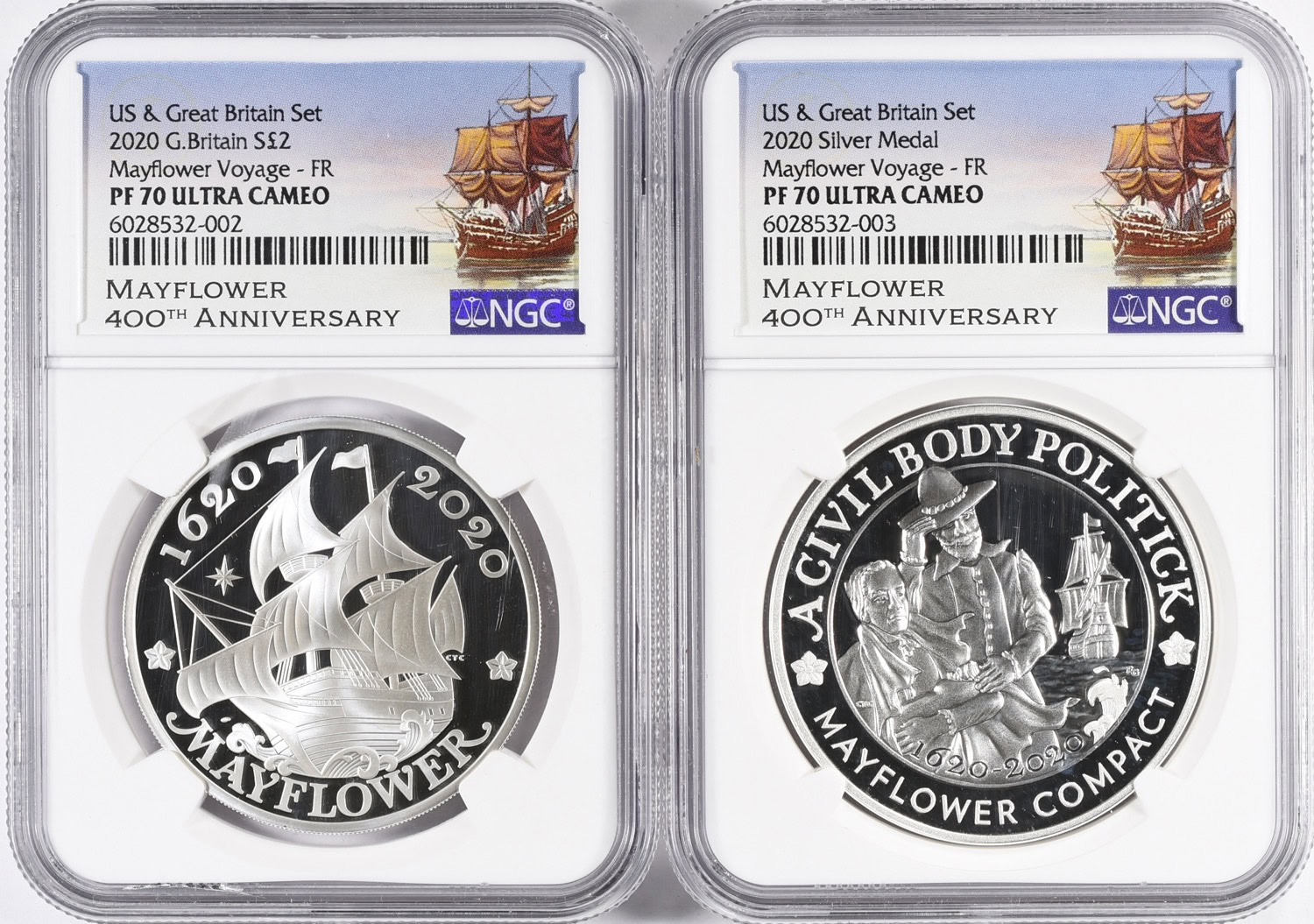 US & Great Britain 2020 Silver 2 Pounds and Mayflower Voyage 400th ...