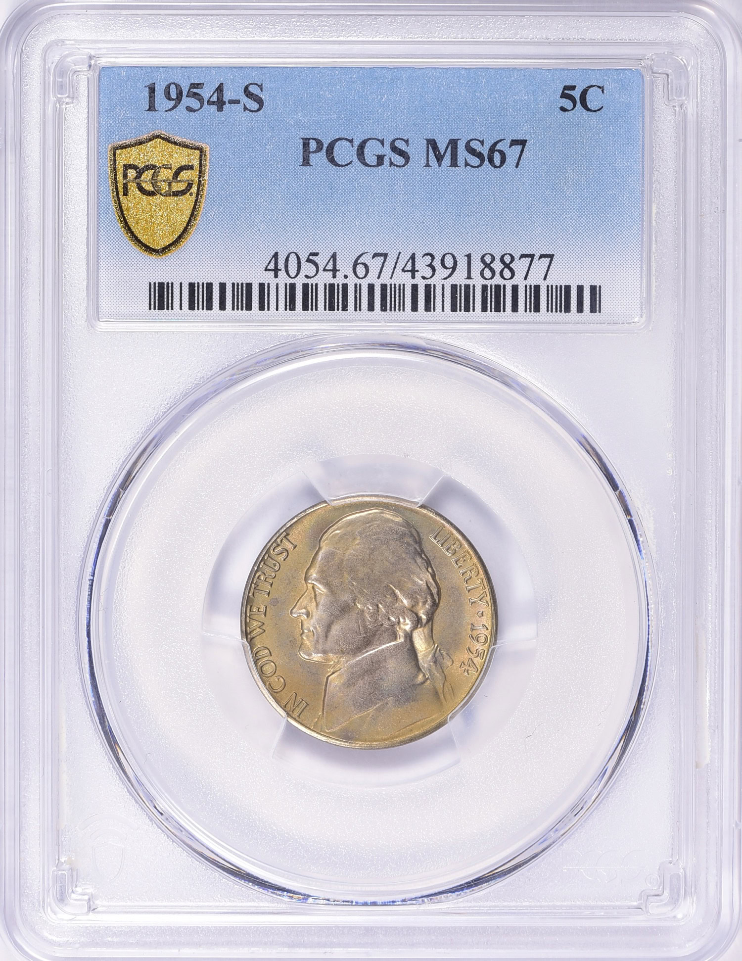 1954-S Jefferson Nickel PCGS MS-67 (Toned) (Item 1255209) | GreatCollections Coin Auctions