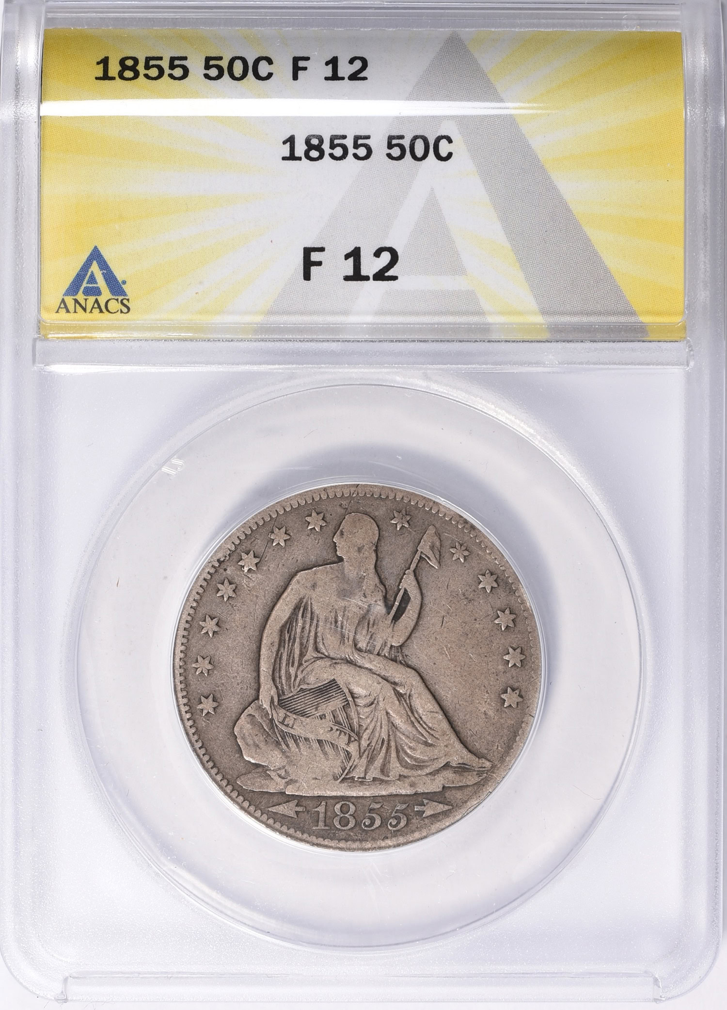 1855 Seated Liberty Half Dollar Arrows ANACS F-12 (Item 1255220) | GreatCollections Coin Auctions