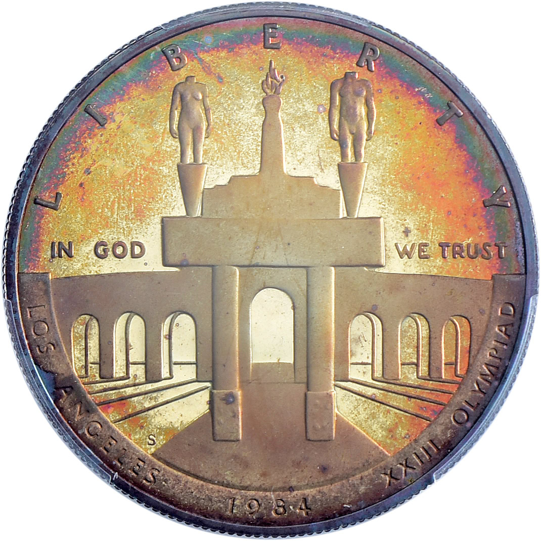 1984-S Los Angeles XXIII Olympiad Coliseum Silver Dollar PCGS Proof-67 ...