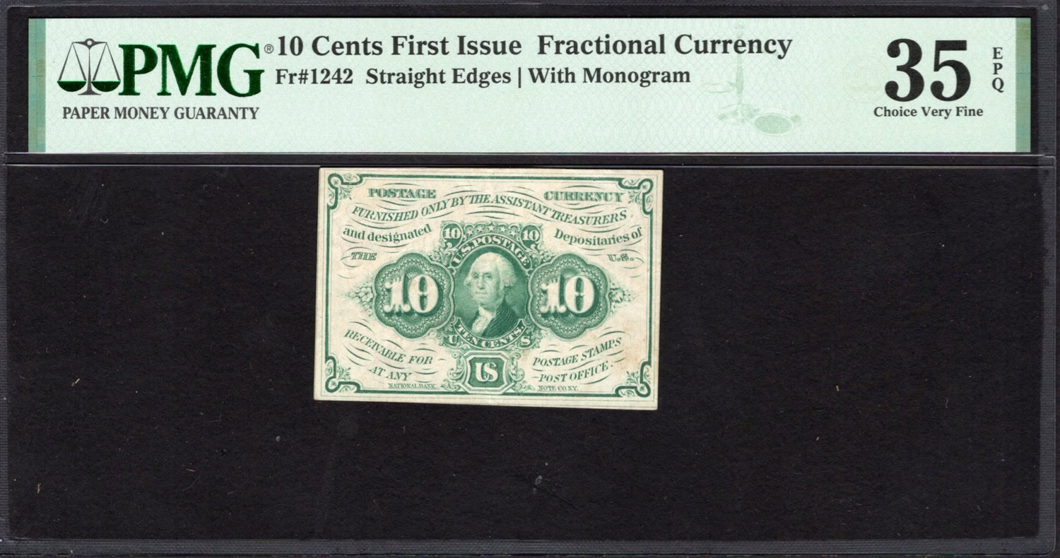Fr. 1242 First Issue 10 Cents Fractional Currency Note Straight Edges ...