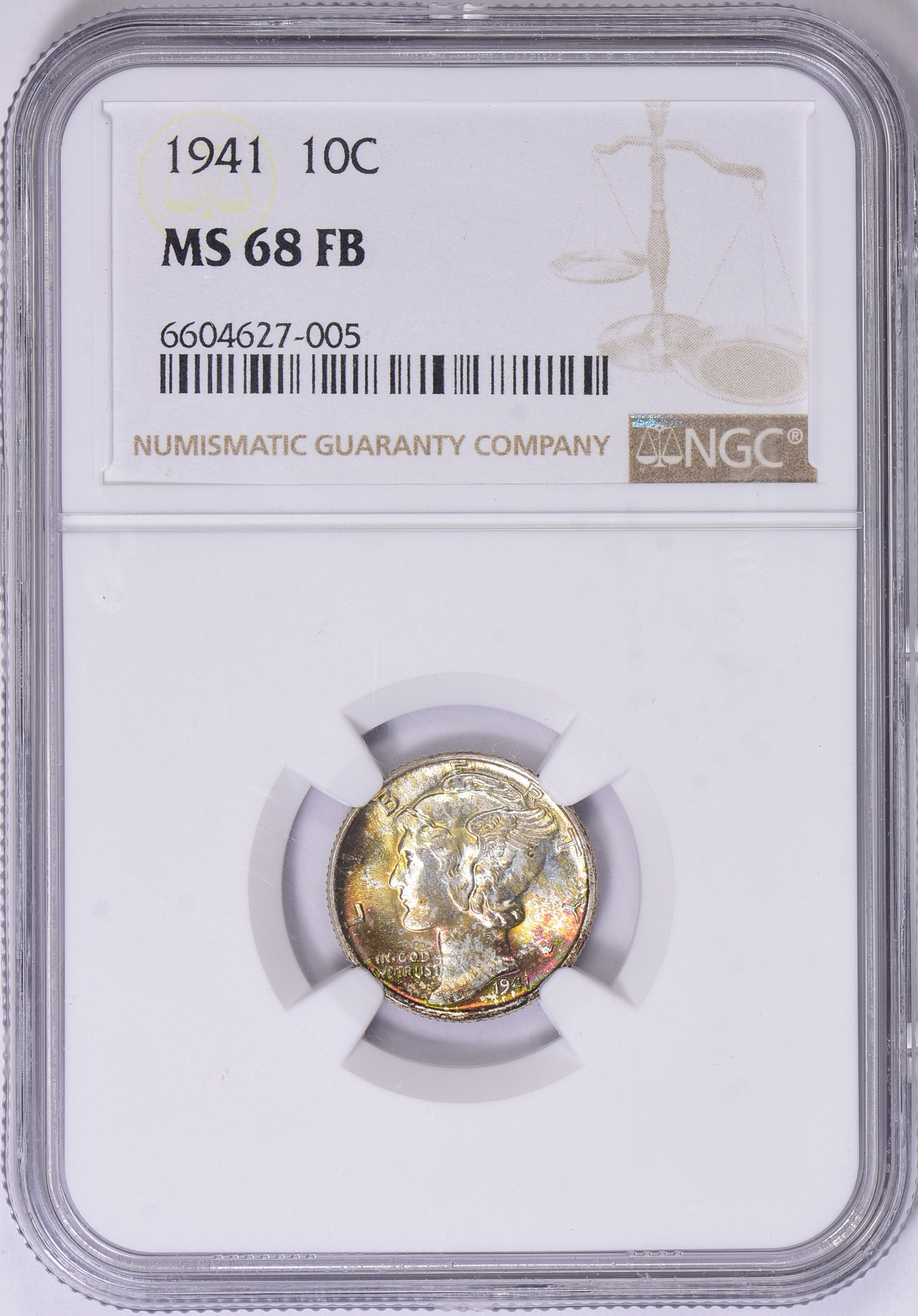 1941 Mercury Dime NGC MS-68 FB (Toned) (Item 1265258) | GreatCollections Coin Auctions