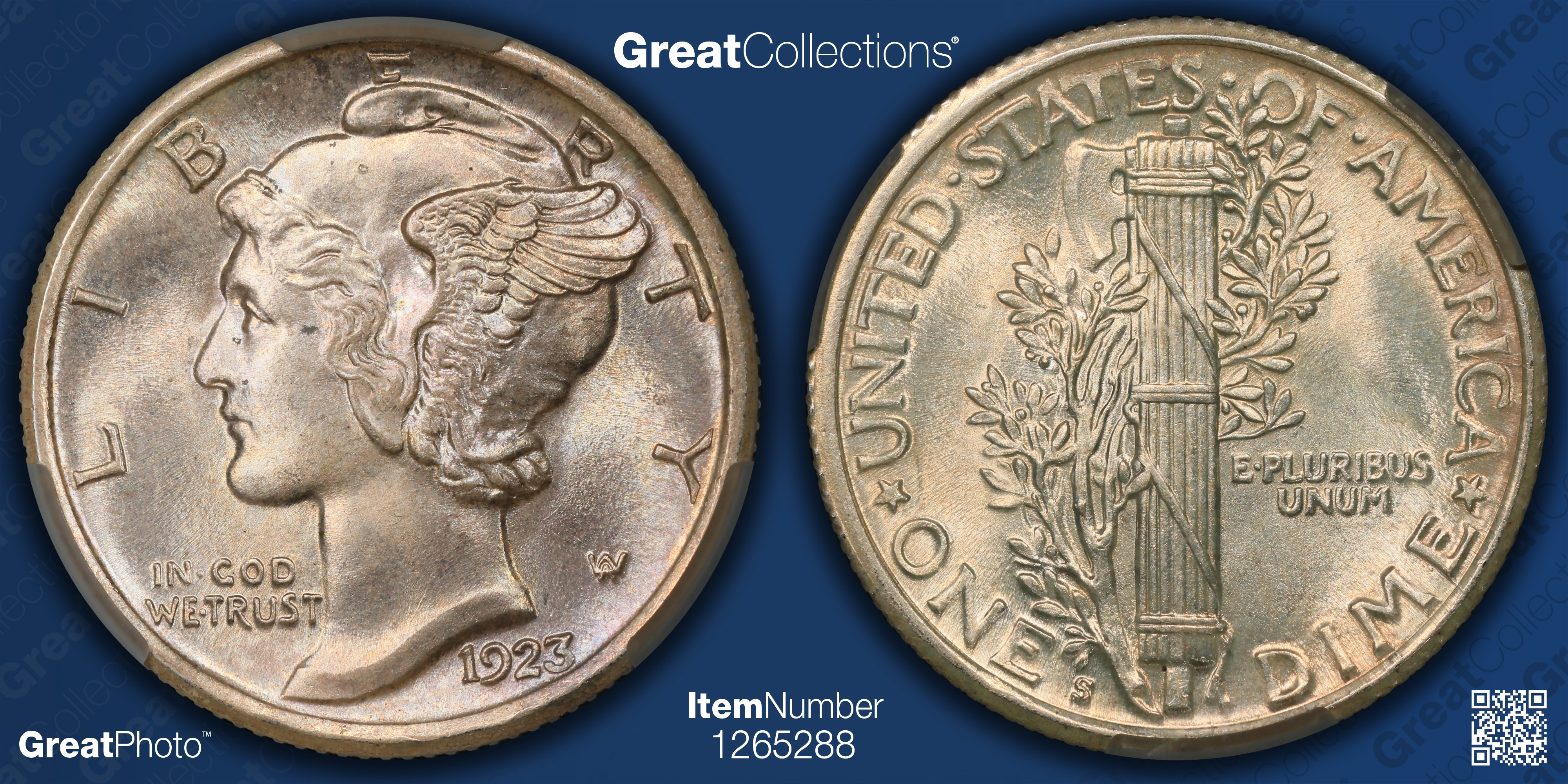 1923-S Mercury Dime CACG MS-66 FB (Item 1265288) | GreatCollections ...