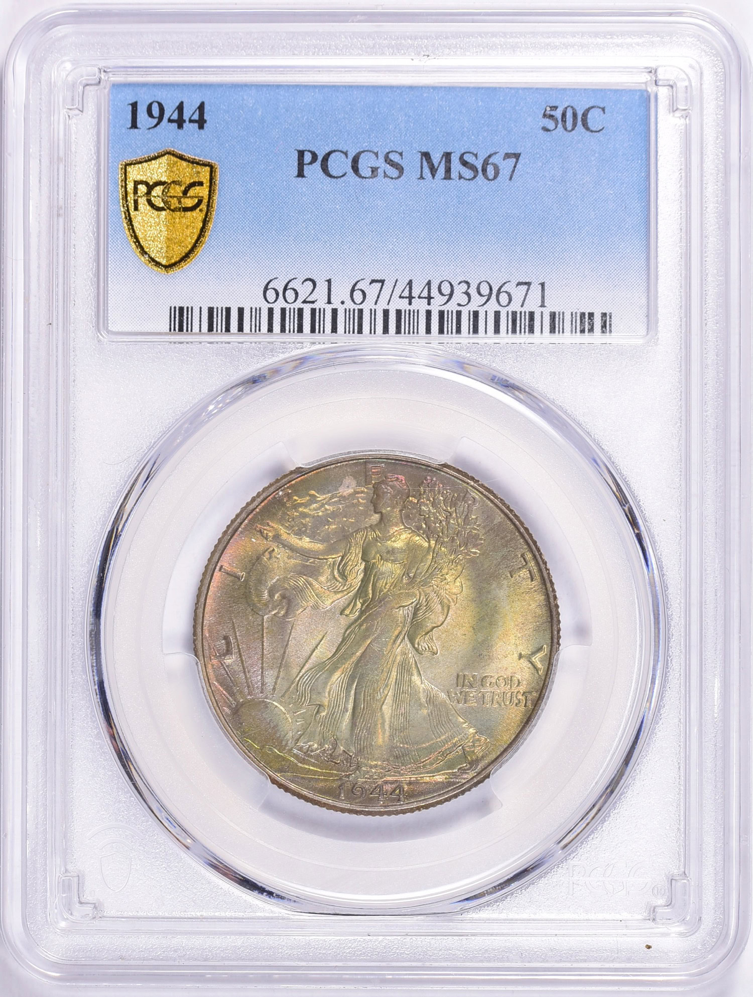 1944 Walking Liberty Half Dollar PCGS MS-67 (Toned) (Item 1267085) | GreatCollections Coin Auctions