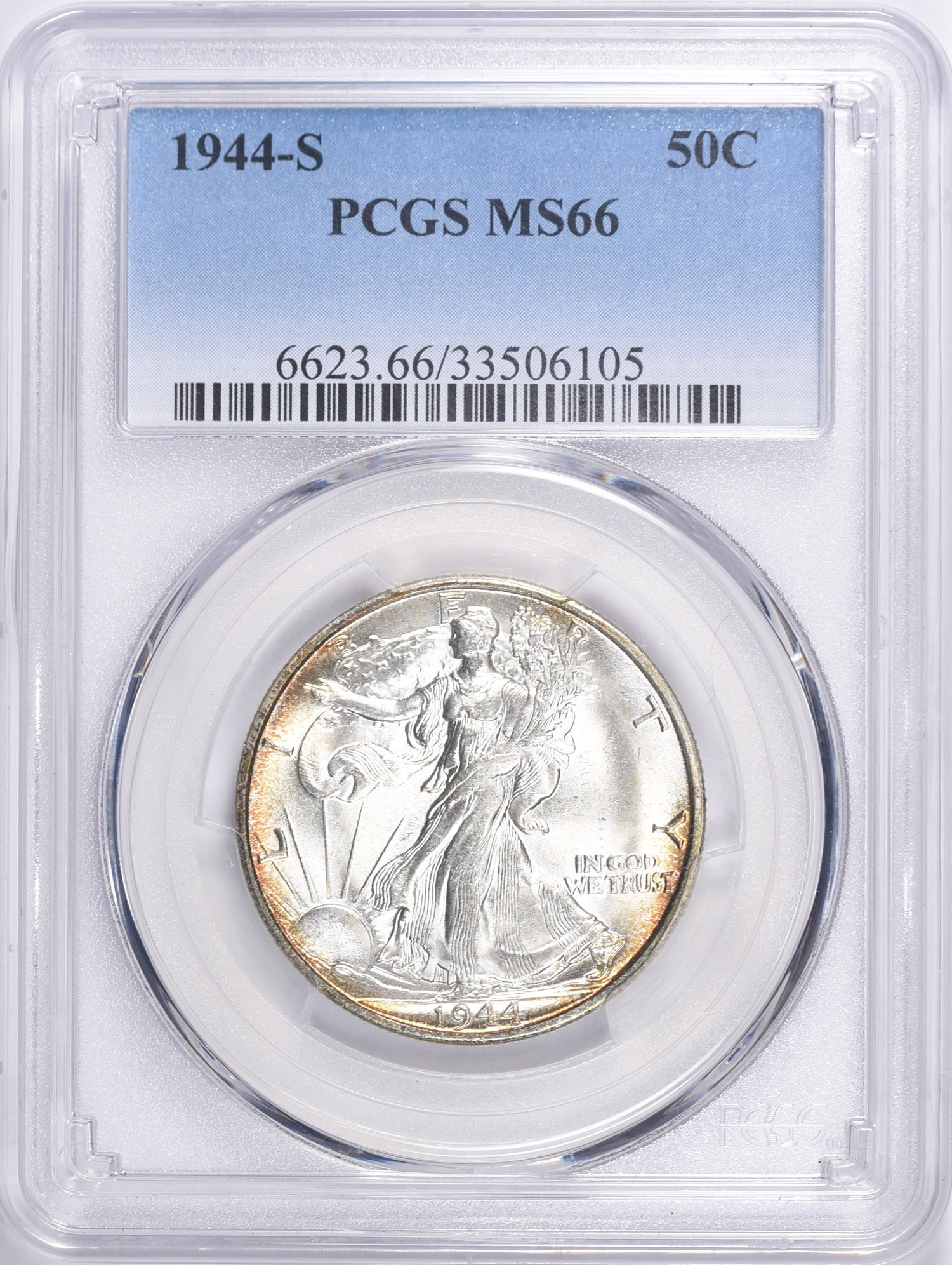 1944-S Walking Liberty Half Dollar PCGS MS-66 (Toned) (Item 1267356) | GreatCollections Coin ...