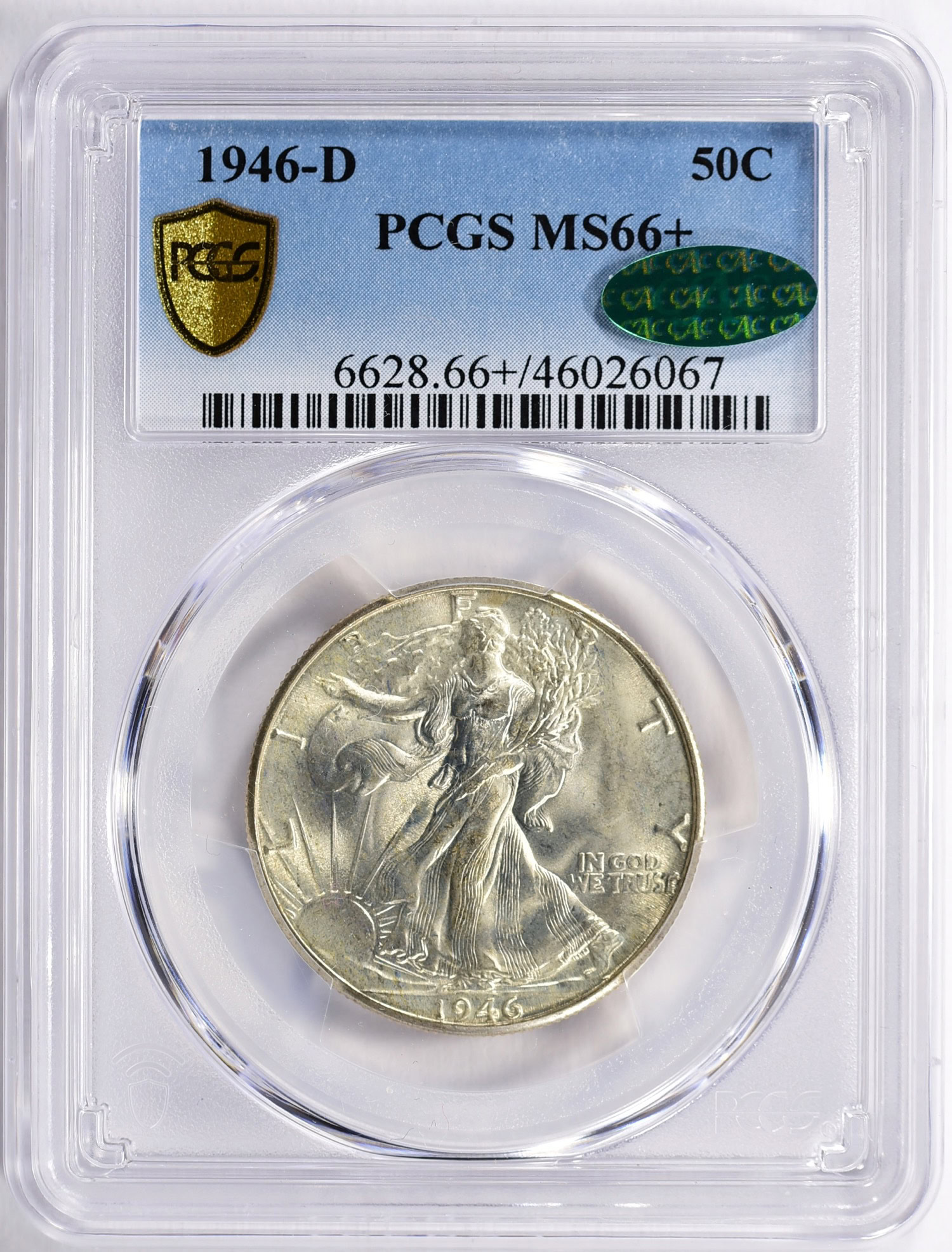 1946-D Walking Liberty Half Dollar PCGS MS-66+ (CAC Green) (Item 1270094) | GreatCollections ...