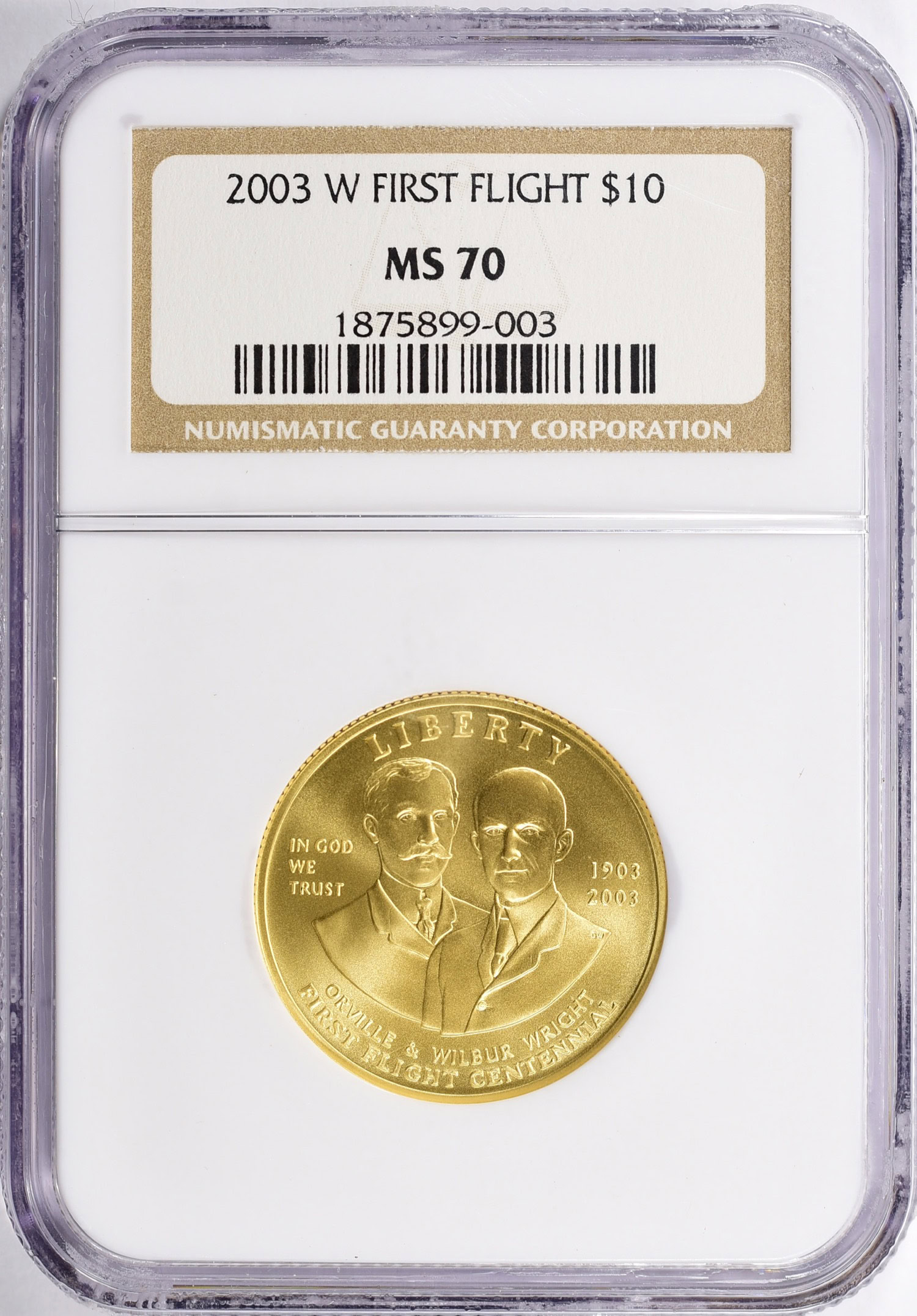 2003-W First Flight Centennial Gold $10 NGC MS-70 (Item 1271972 ...