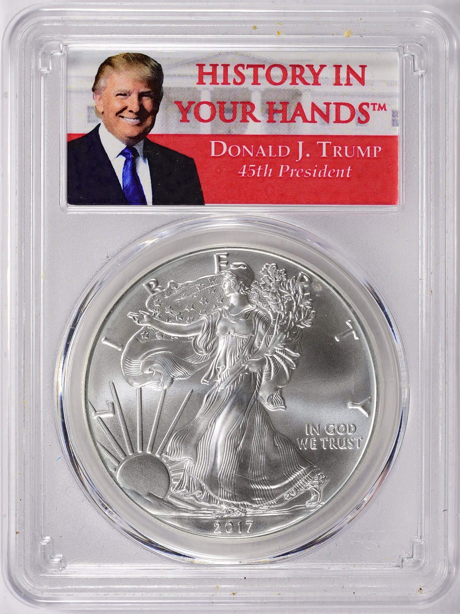 2017 $1 Silver Eagle First Strike PCGS MS-70 (Donald Trump Label) (Item ...