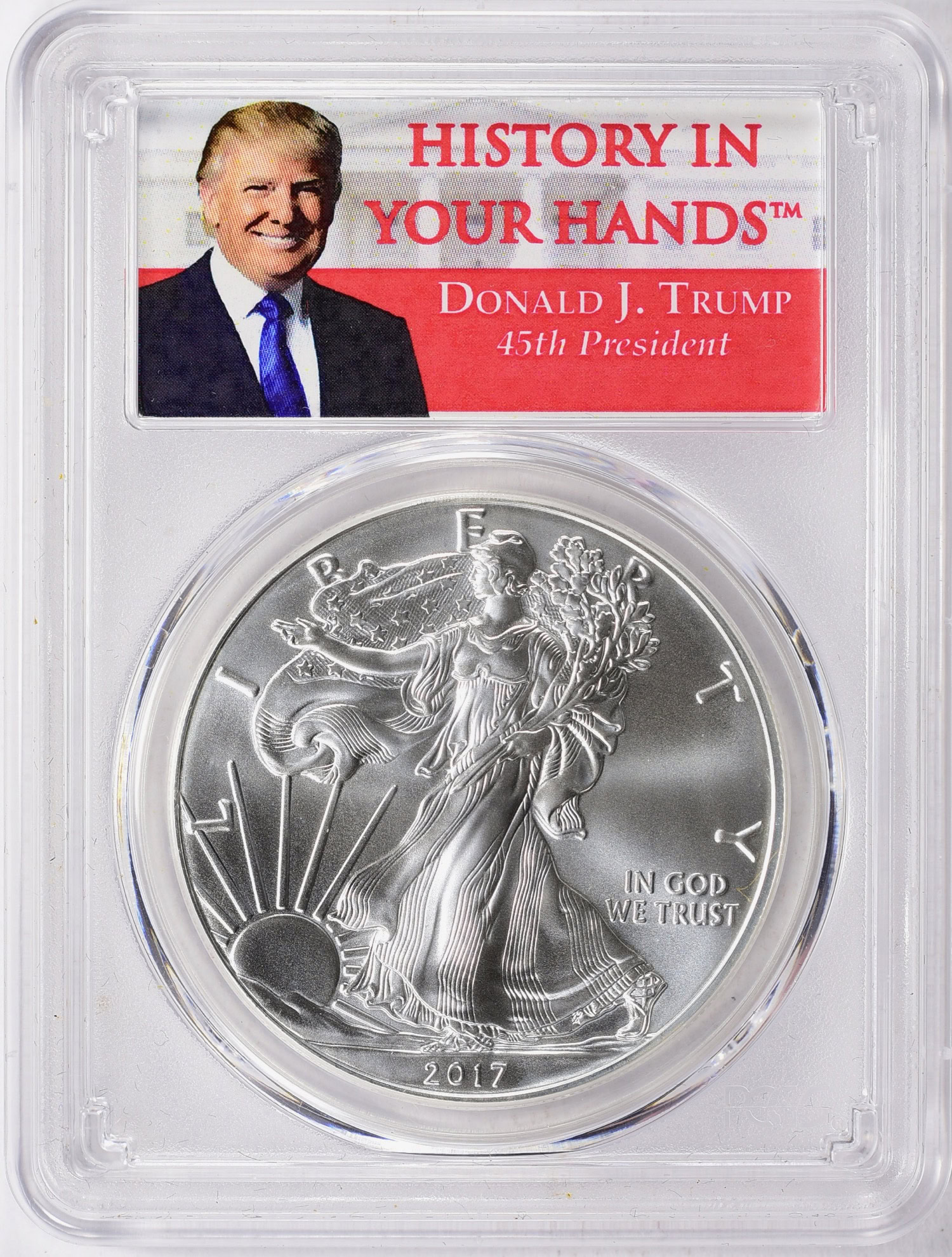2017 $1 Silver Eagle First Strike PCGS MS-70 (Donald Trump Label) (Item 1279102 ...