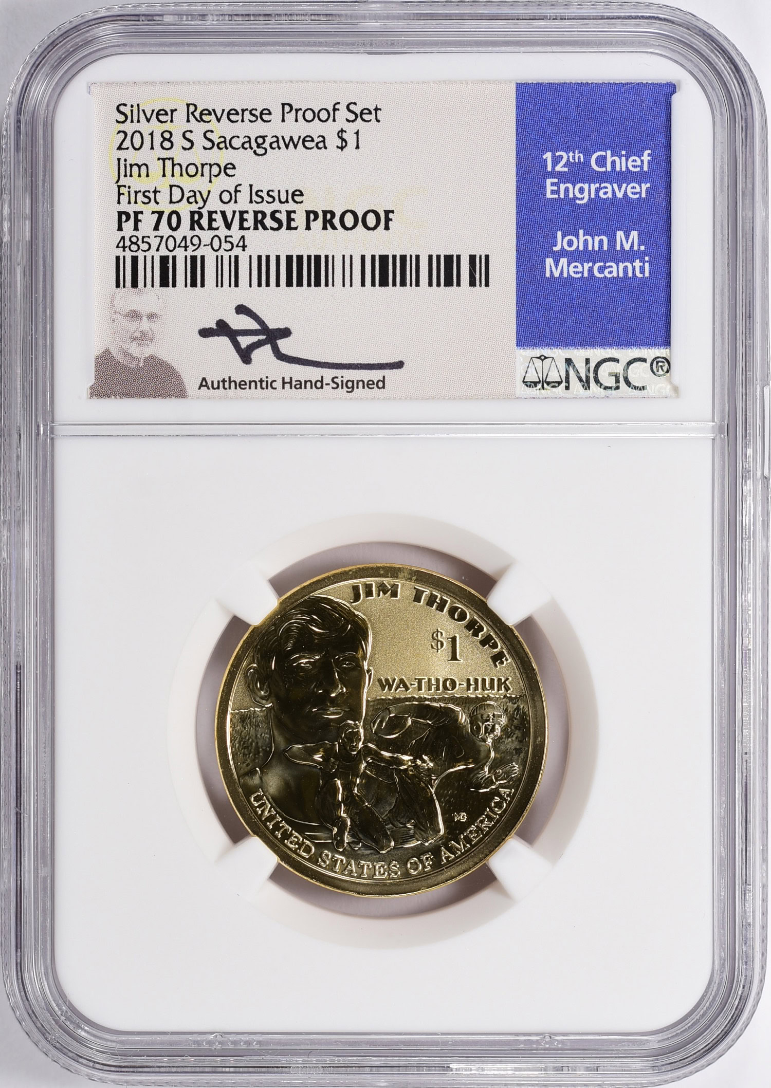 2018-S Sacagawea Dollar Jim Thorpe Reverse Proof First Day of Issue ...