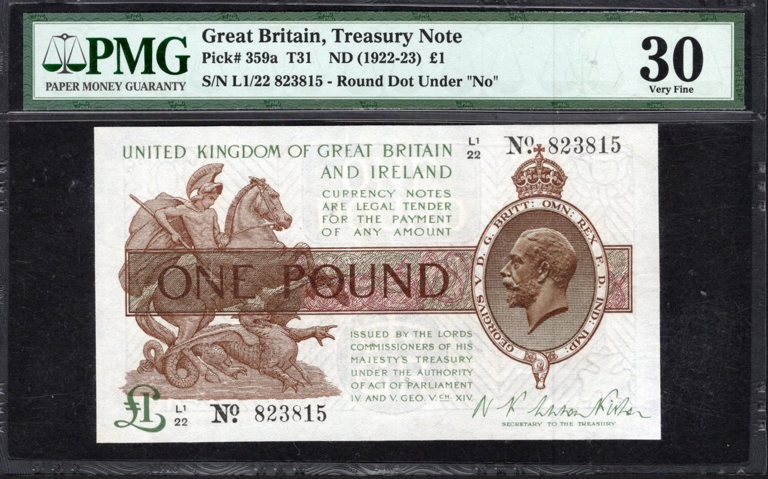Great Britain ND (1922-23) 1 Pound Treasury Note SCWPM-359a PMG Very ...