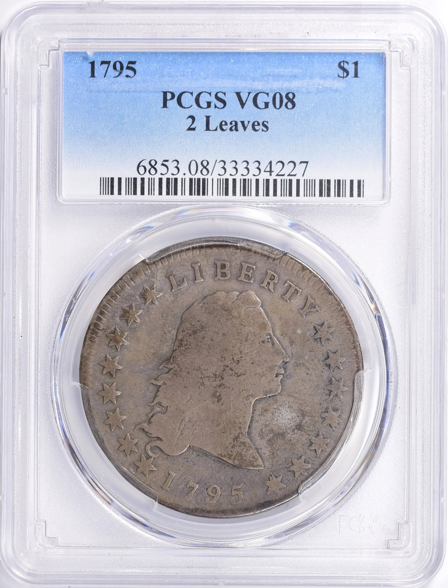 1795 Flowing Hair Silver Dollar 2 Leaves PCGS VG-08 (Item 1280957) | GreatCollections Coin Auctions