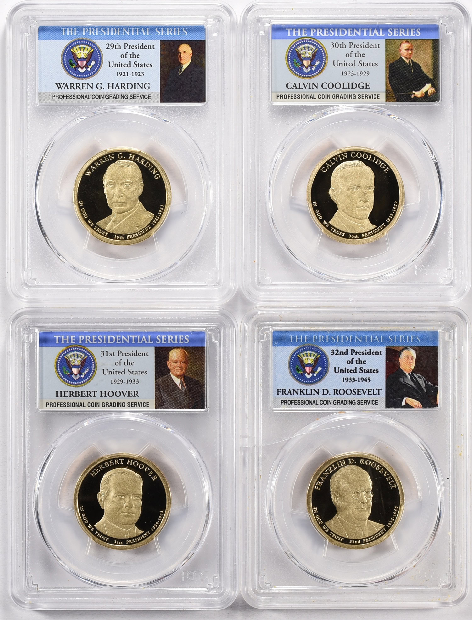 2014-S Presidential Dollar Set PCGS Proof-70 DCAM (Portrait Labels) (4 ...