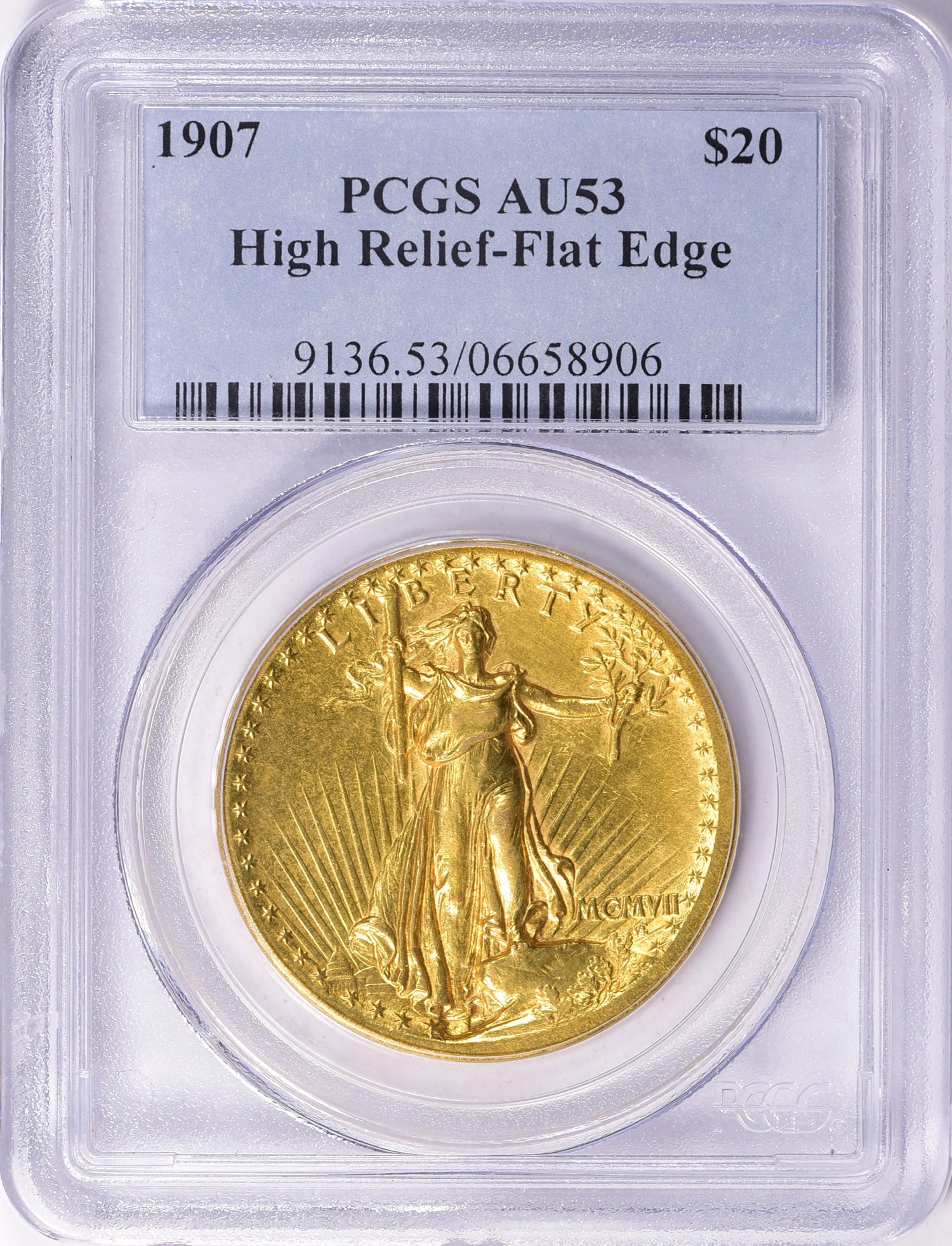 1907 Saint-Gaudens Gold Double Eagle MCMVII. High Relief, Flat Edge PCGS AU-53 (Item 1284399 ...