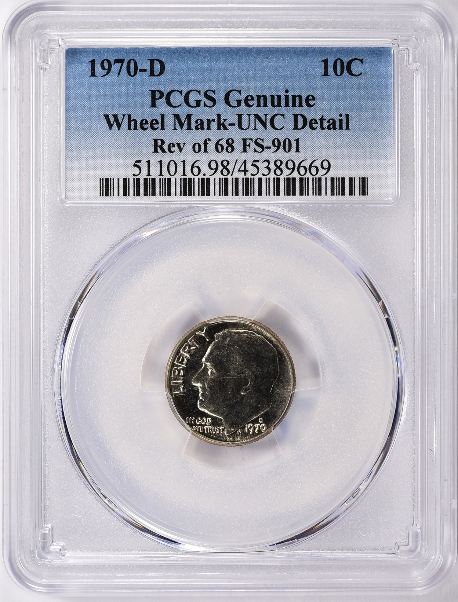 1970-D Roosevelt Dime Rev of 68 FS-901 PCGS Genuine Unc Details (Item ...