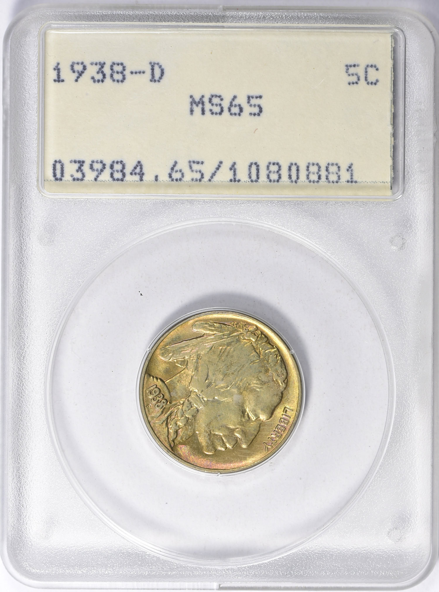 1938-D Buffalo Nickel PCGS MS-65 OGH (1st Gen - White Rattler) (Item 1290494) | GreatCollections ...