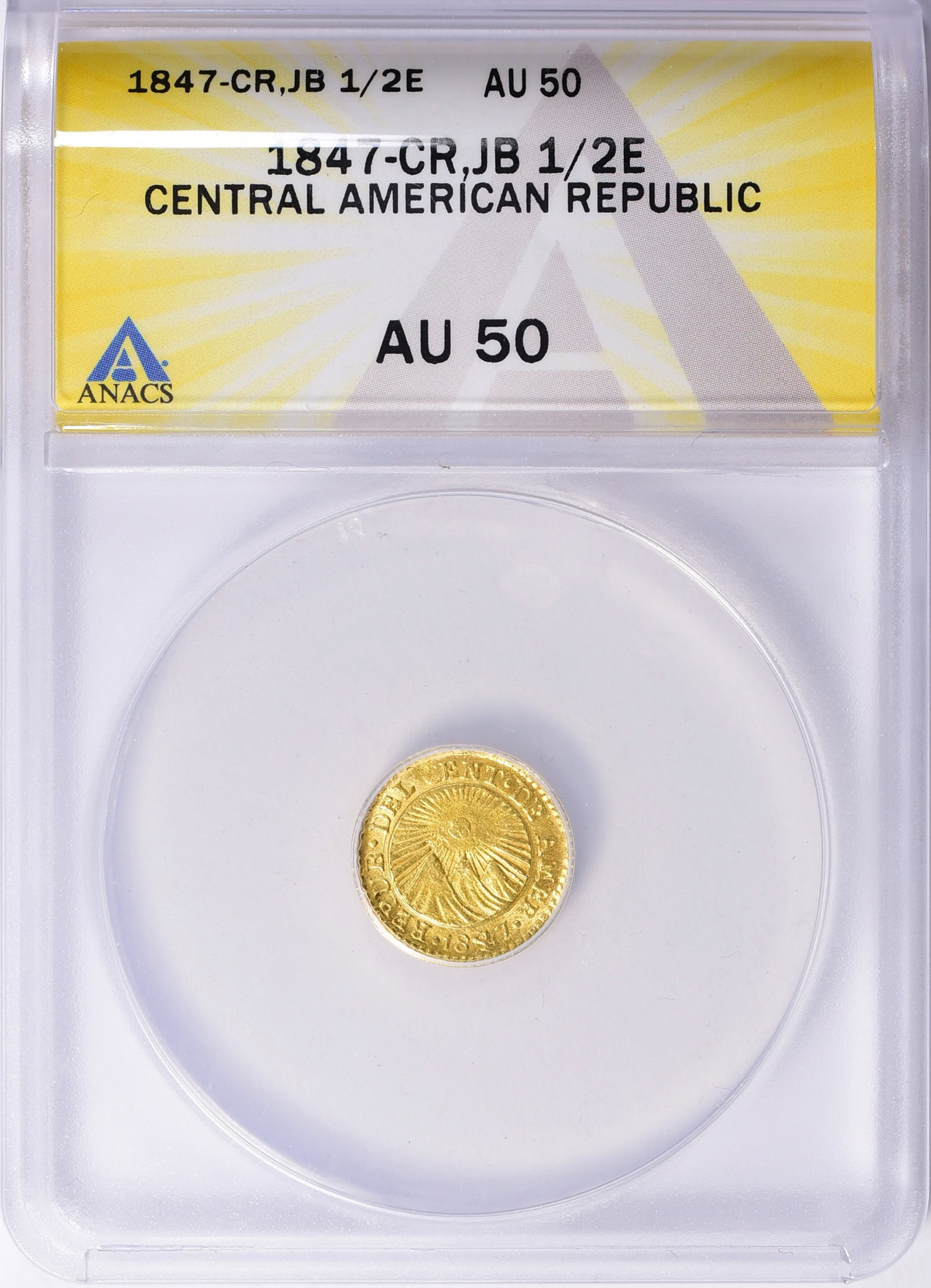 Central American Republic 1847-CR JB Gold 1/2 Escudo KM-13.1 ANACS AU ...