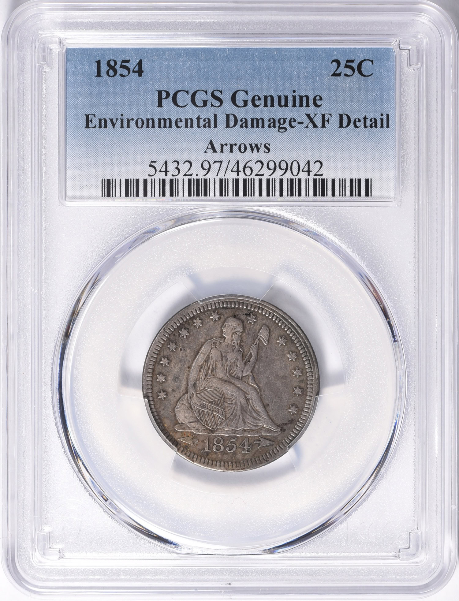 1854 Seated Liberty Quarter Arrows PCGS Genuine XF Details (Item ...