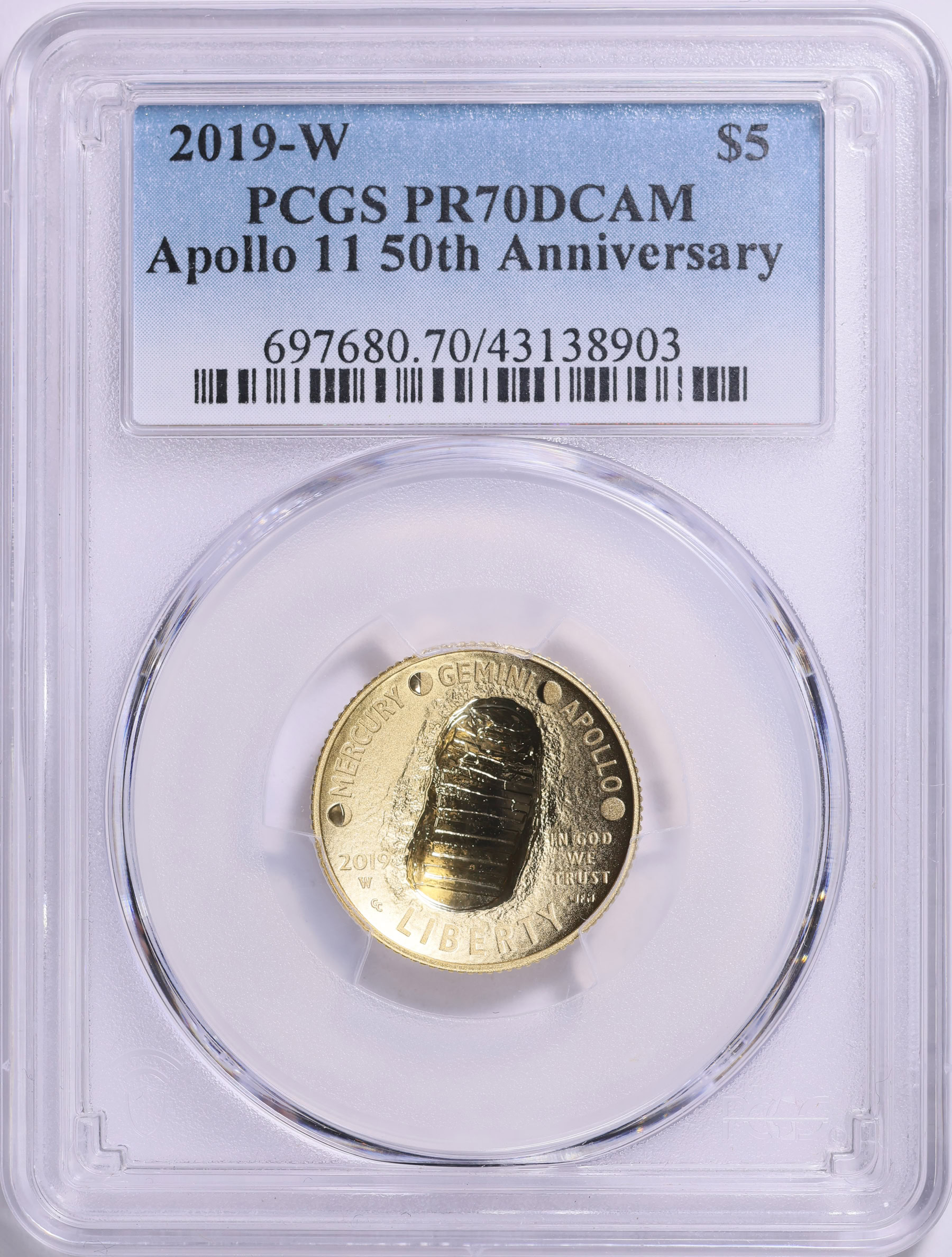 2019-W Apollo 11 50th Anniversary Gold $5 PCGS Proof-70 DCAM (Item ...